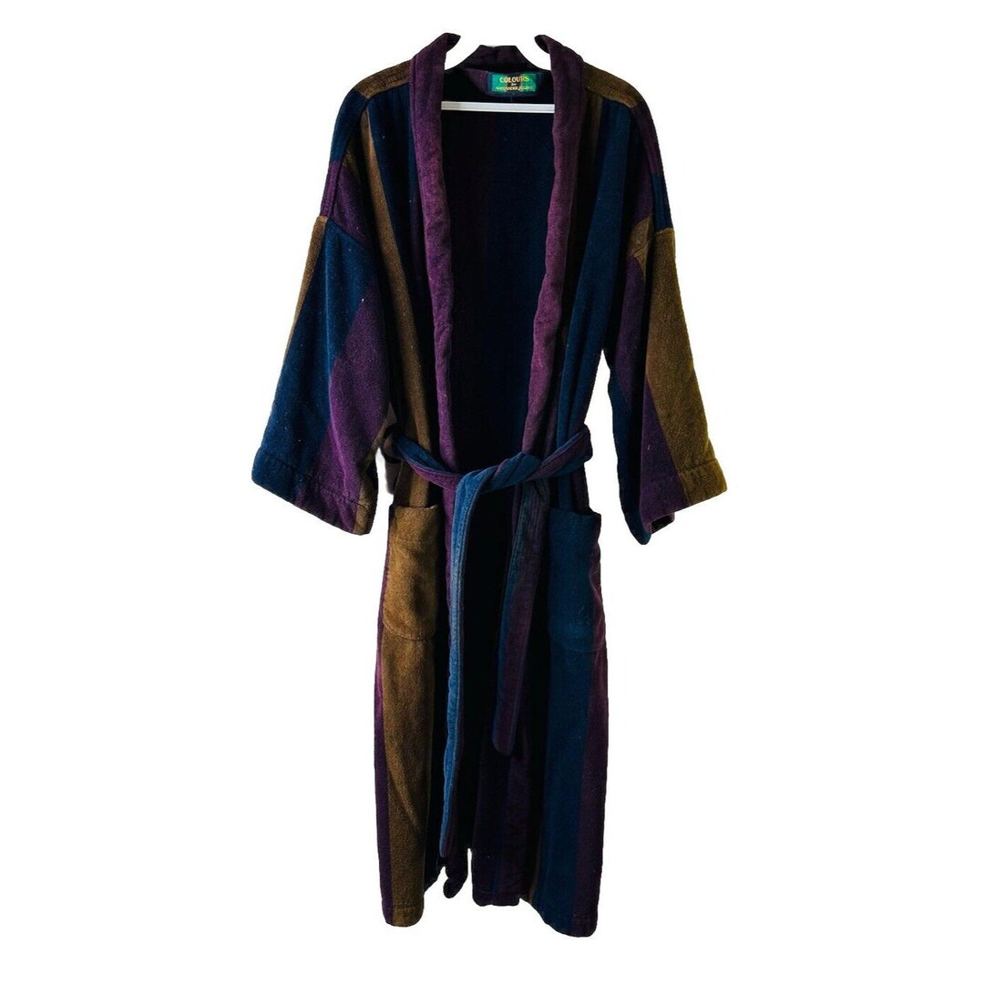 90s Mens One Size Rainbow Stripe Heavy Terry Cloth Belted Bath Robe ...