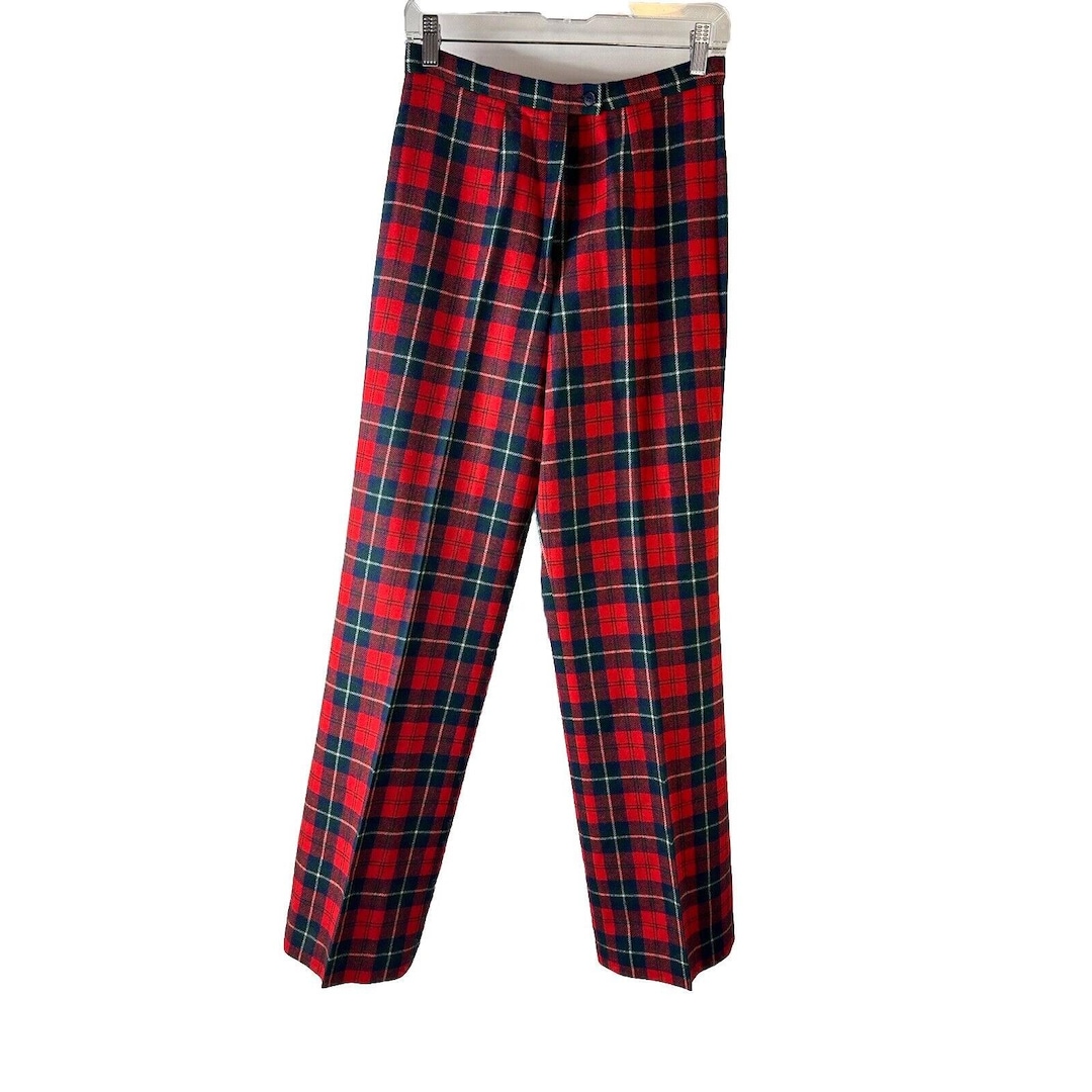 80s Pendleton Womens 10 Red Tartan Plaid Virgin Wool High Rise Pants ...