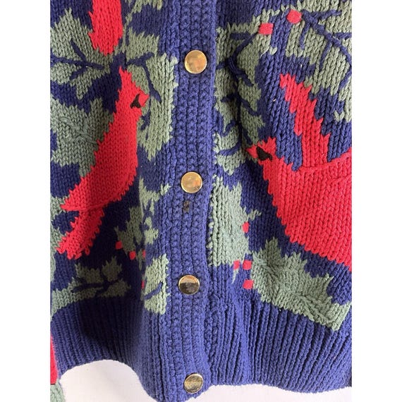 90s Womens Medium Cardinal Birds All Over Knit Cardig… - Gem