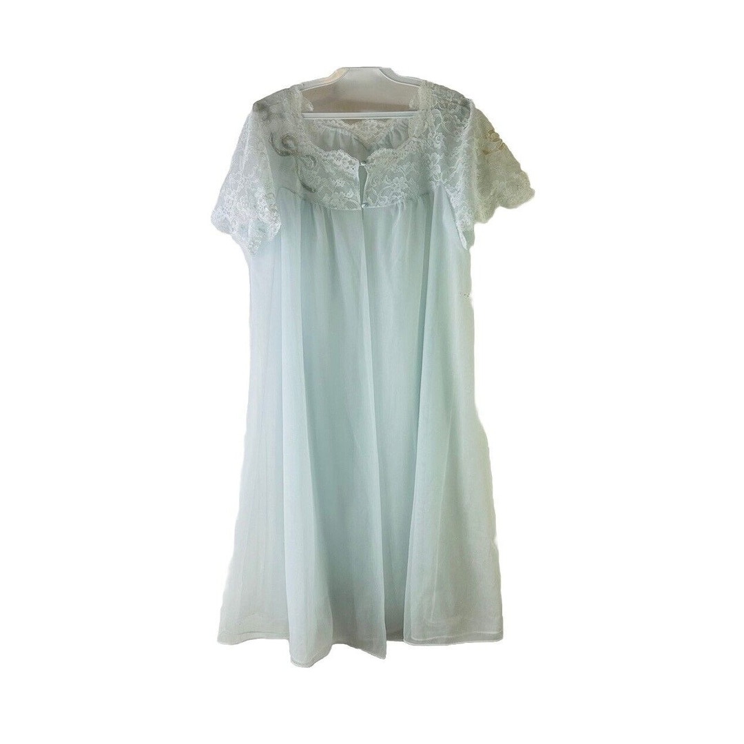 70s Vanity Fair Womens XS Sheer Nylon Frilly Lace Peignoir Nighty ...