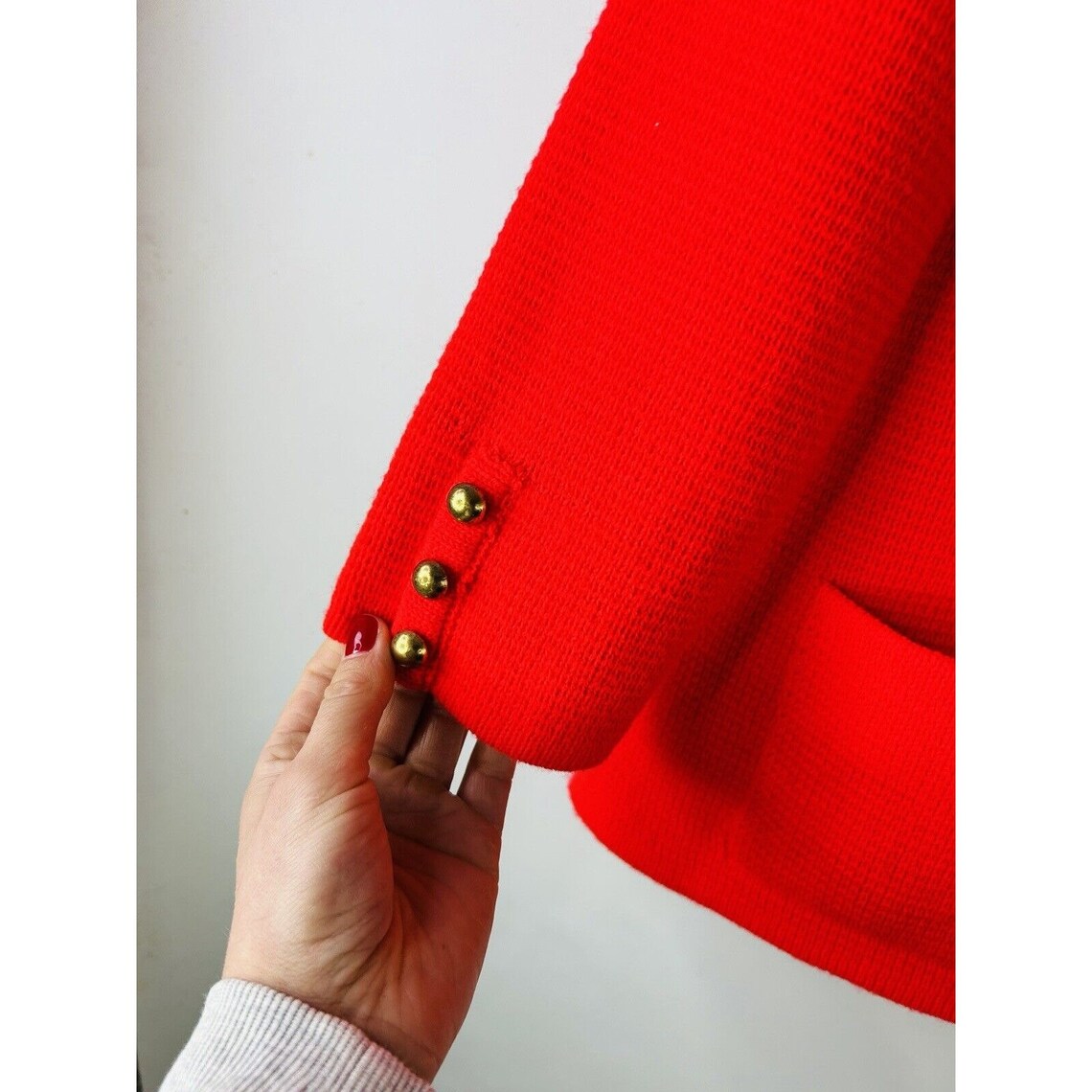 70s Womens Medium Double Breasted Knit Blazer Sweater Coat Red ...