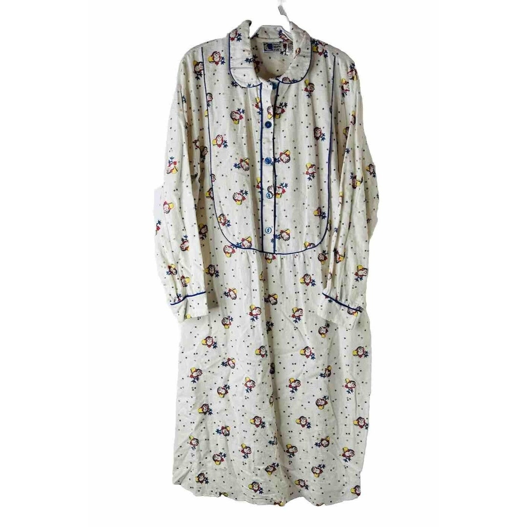80s Womens Large Clown Circus Print Flannel Nightgown Pajamas, Womens ...