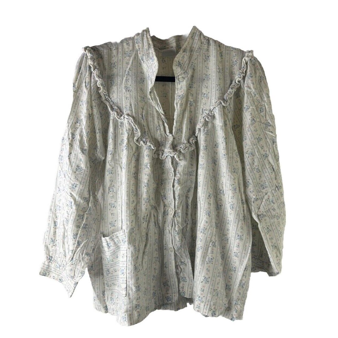 70s Womens Country Floral Frilly Pajamas Set 2 Pc Shirt Pants ...