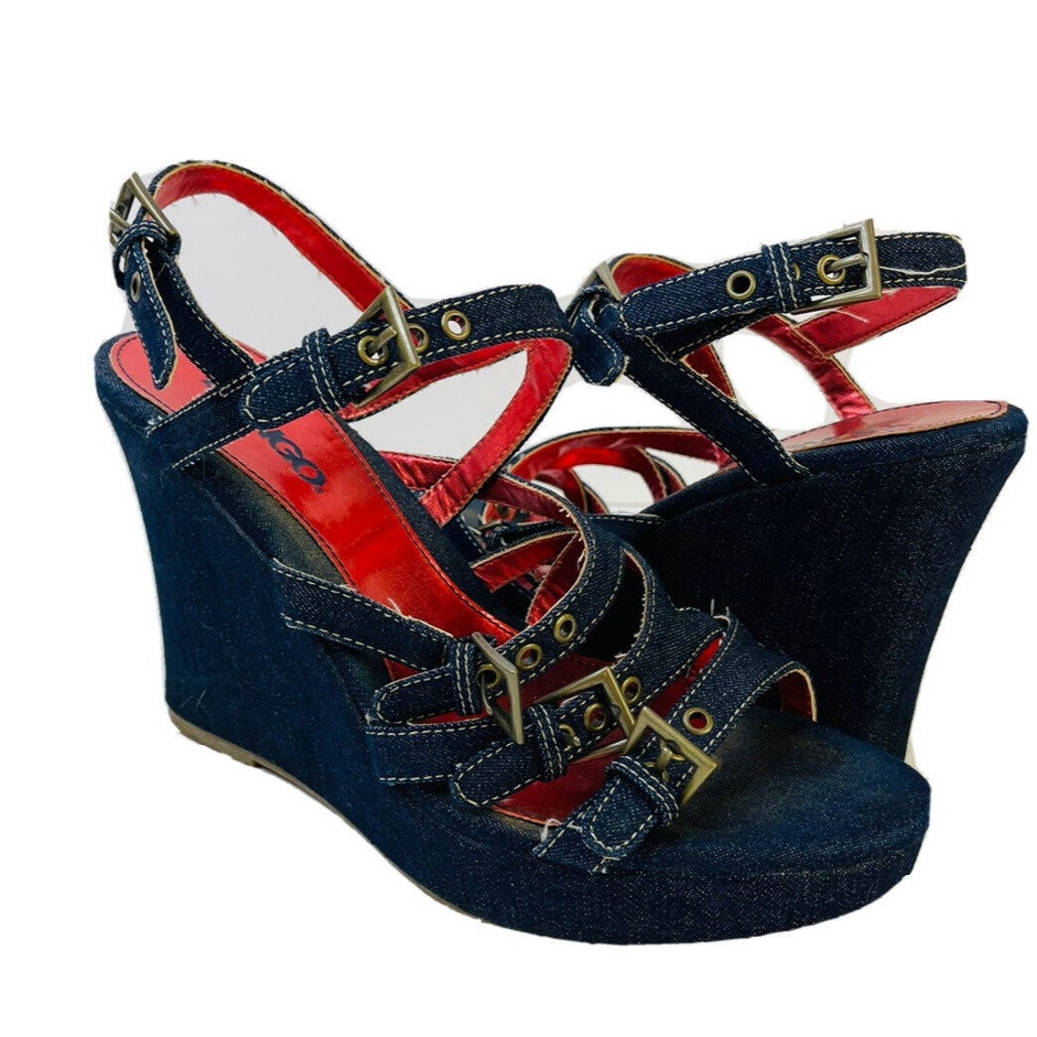 Y2K Denim Jean Buckle Strappy Wedge Platform Sandals Womens 8, Y2K ...