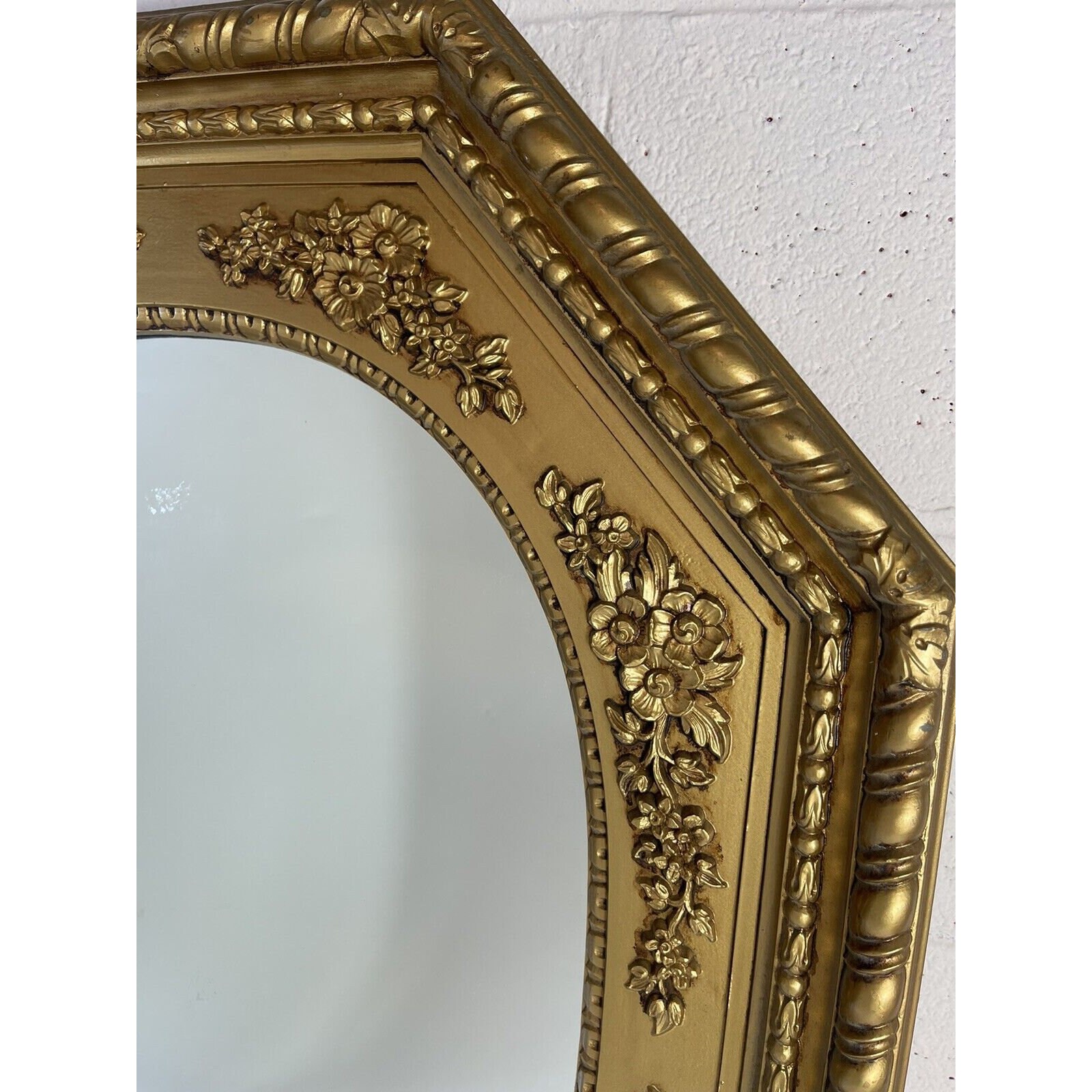 1970s Ornate Gold Metallic Floral Hexagon Decorative Wall Mirror ...