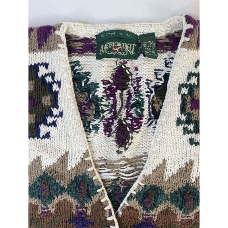 90s Womens Medium Hand Knit Navajo Western Cardigan Sweater Vest ...
