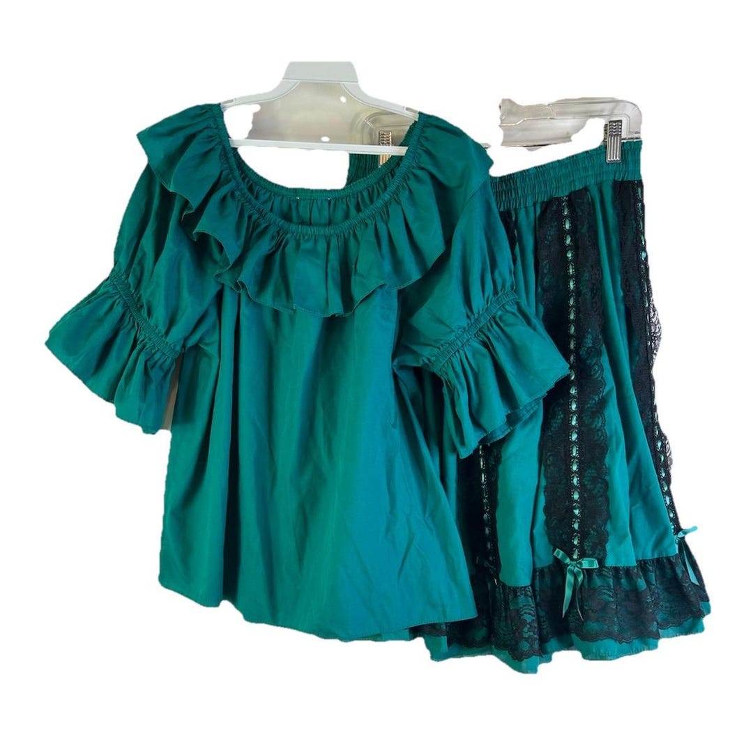 80s Womens Large Frilly Ruffled Lace Line Dancing Western Skirt Set ...