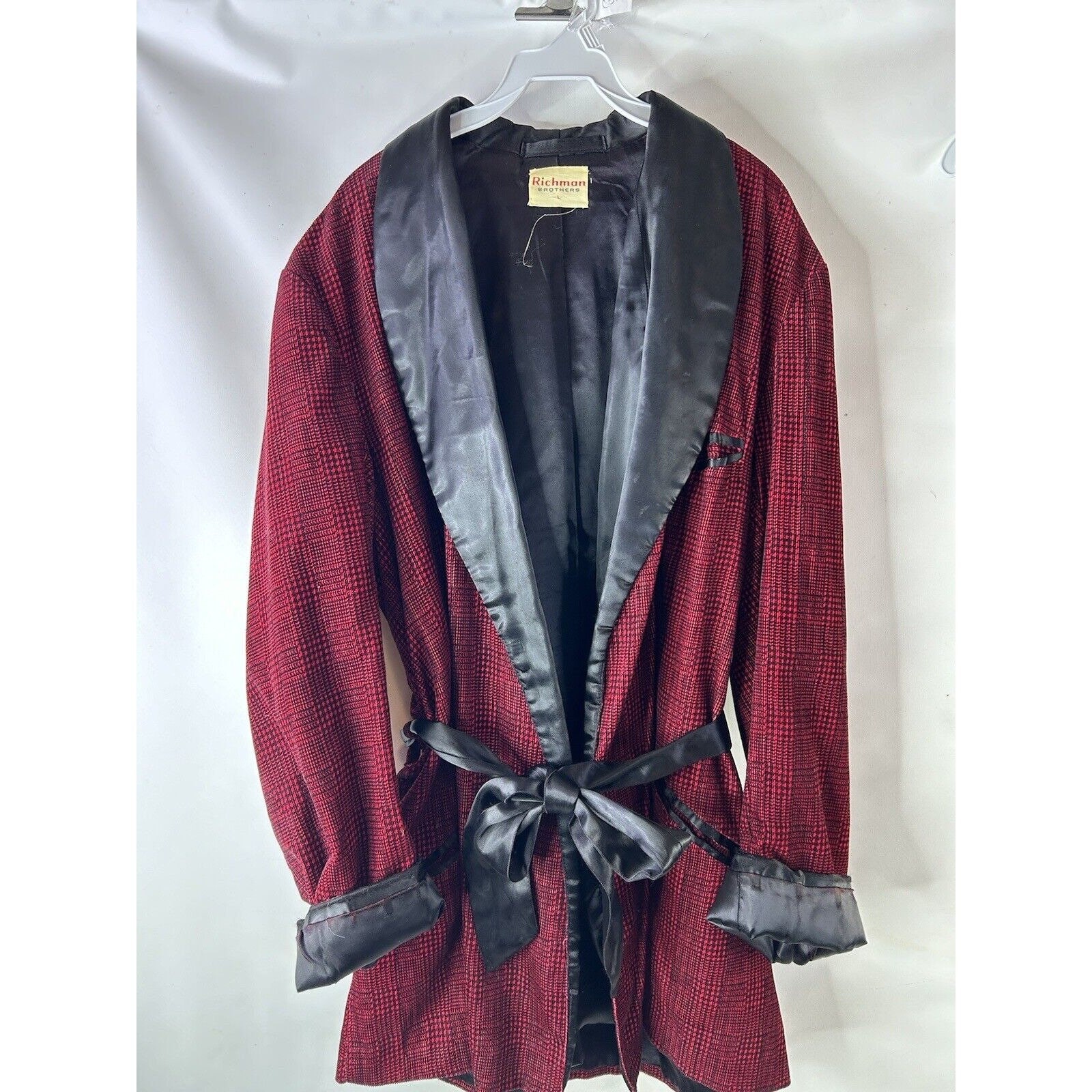 1950s Velour Satin Collar Smokers Robe Red Mens Large, Vintage Richman ...