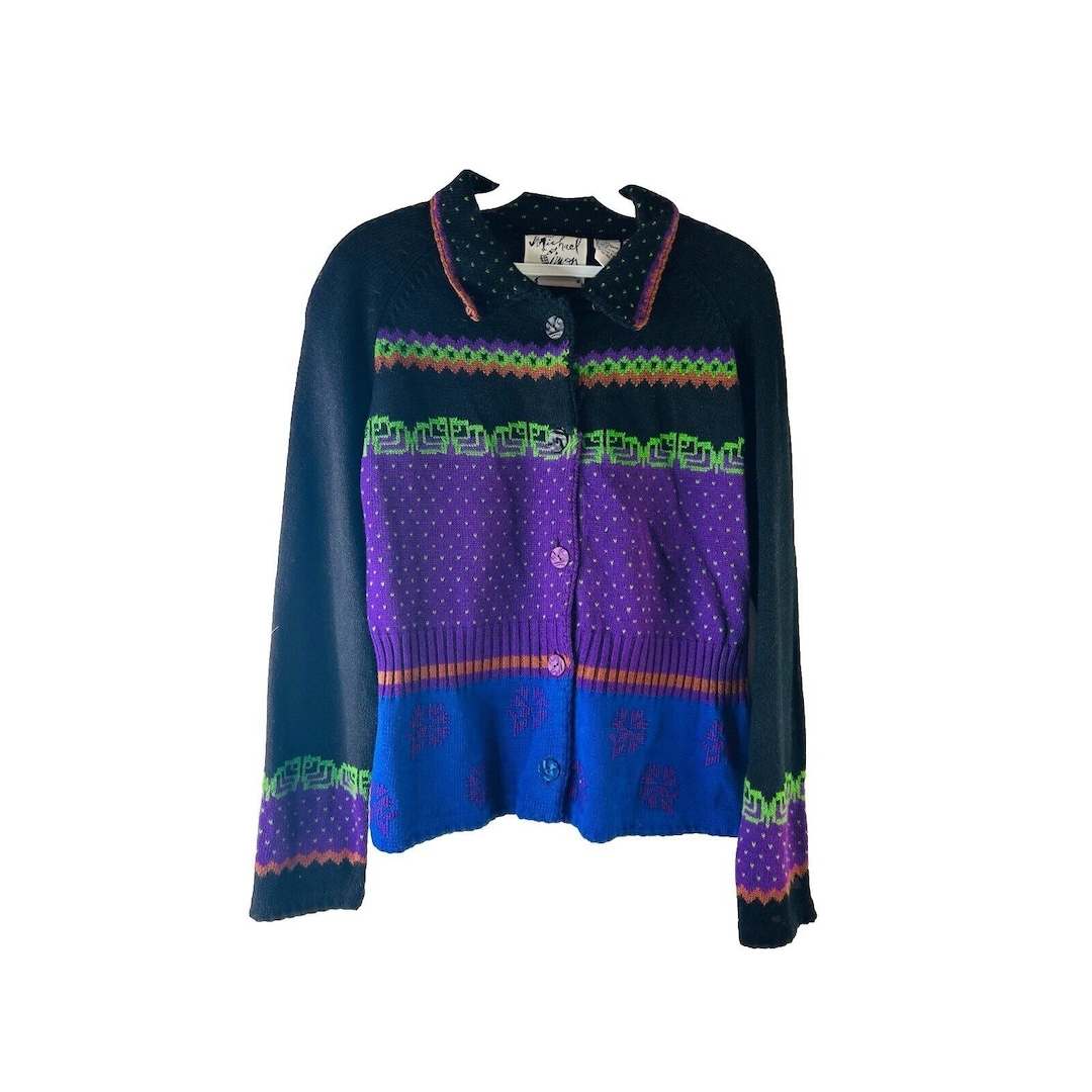 VTG 90s Michael Simon Womens Small Geometric Knit Color Block Cardigan ...
