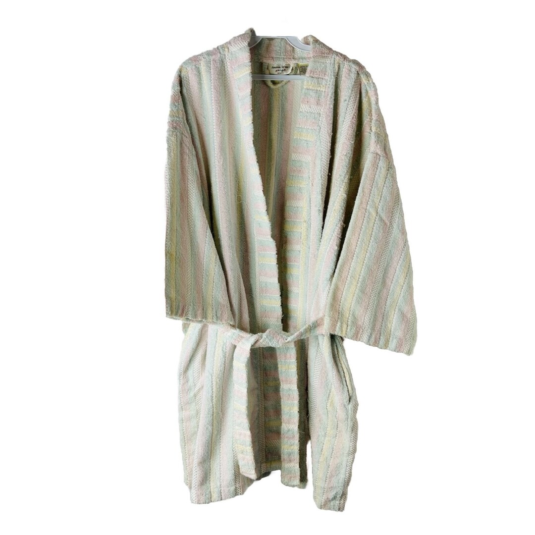 90s Womens XL Pastel Rainbow Stripe Terry Cloth Belted Bath Robe ...