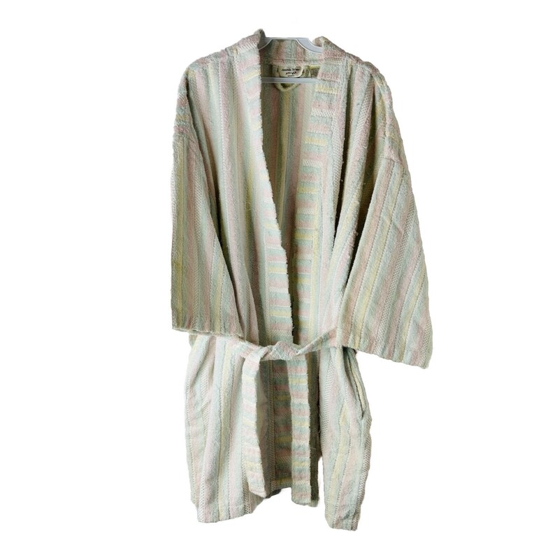 90s Womens XL Pastel Rainbow Stripe Terry Cloth Belted Bath Robe ...