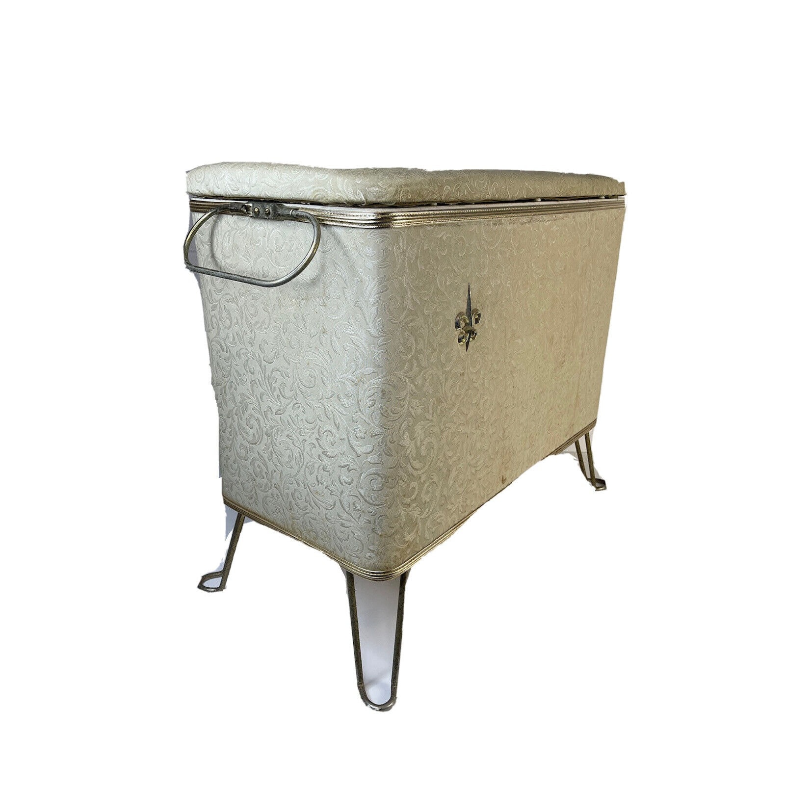 1950s Atomic Hairpin Leg Quilted Starburst Laundry Hamper Basket Ivory ...