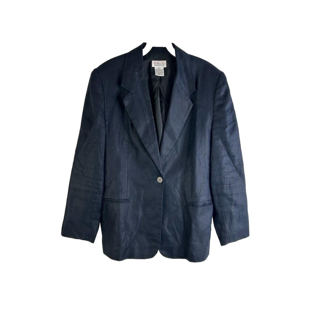 90s Womens 14 Linen Single Button Boyfriend Blazer Jacket Old Money ...