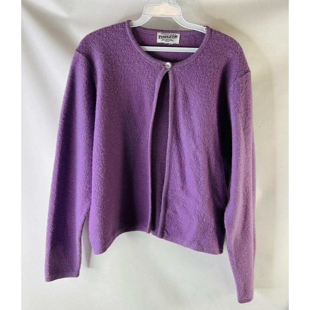 90s Pendleton Womens Large Petite Worsted Wool Cardigan Sweater Purple ...
