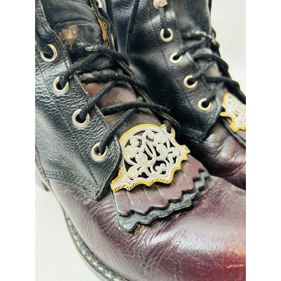 80s Two Toned Color Block Leather Kiltie Western Boot… - Gem