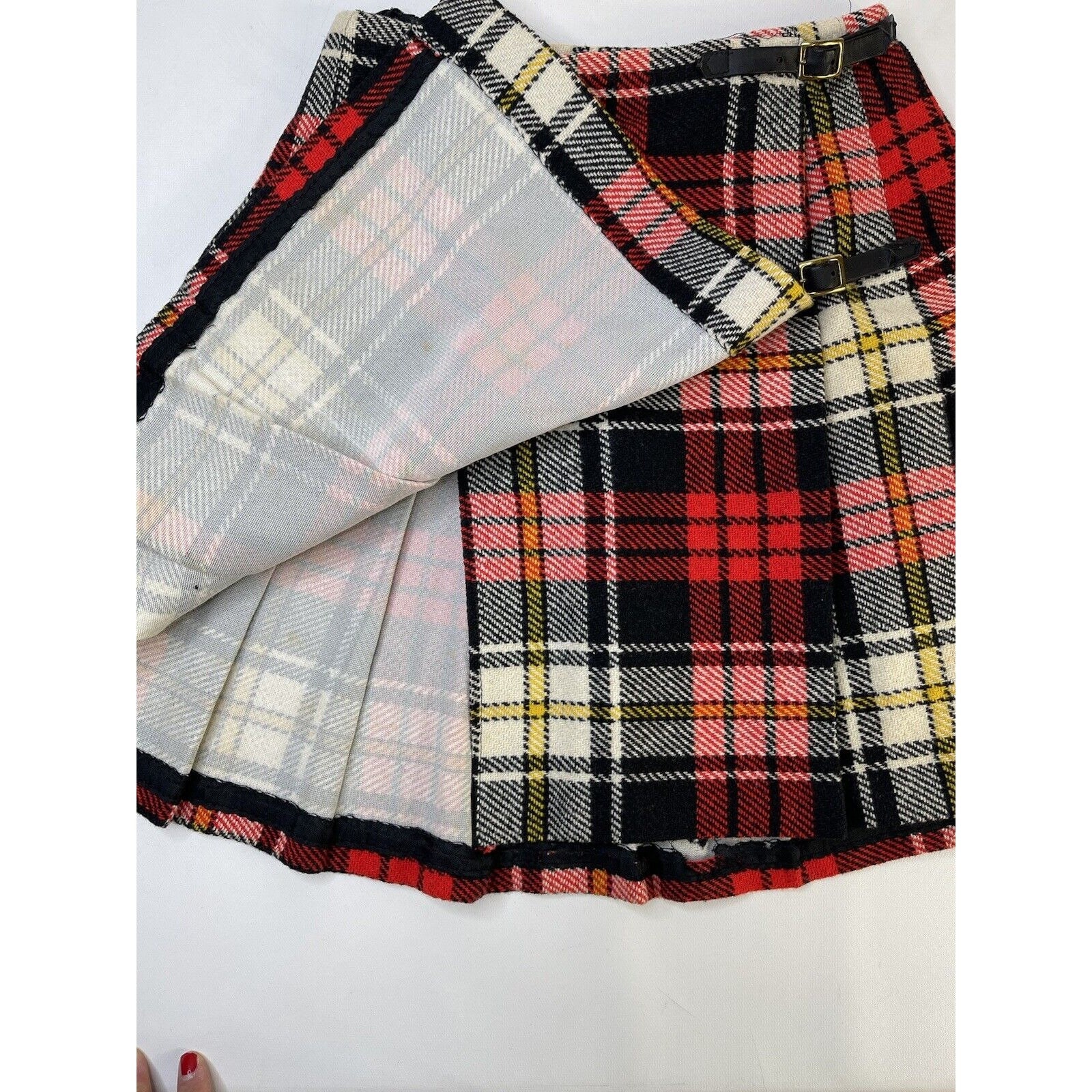 70s Womens XS Wool Punk Plaid Pleated Mini Wrap Skirt, Y2K Punk Plaid ...