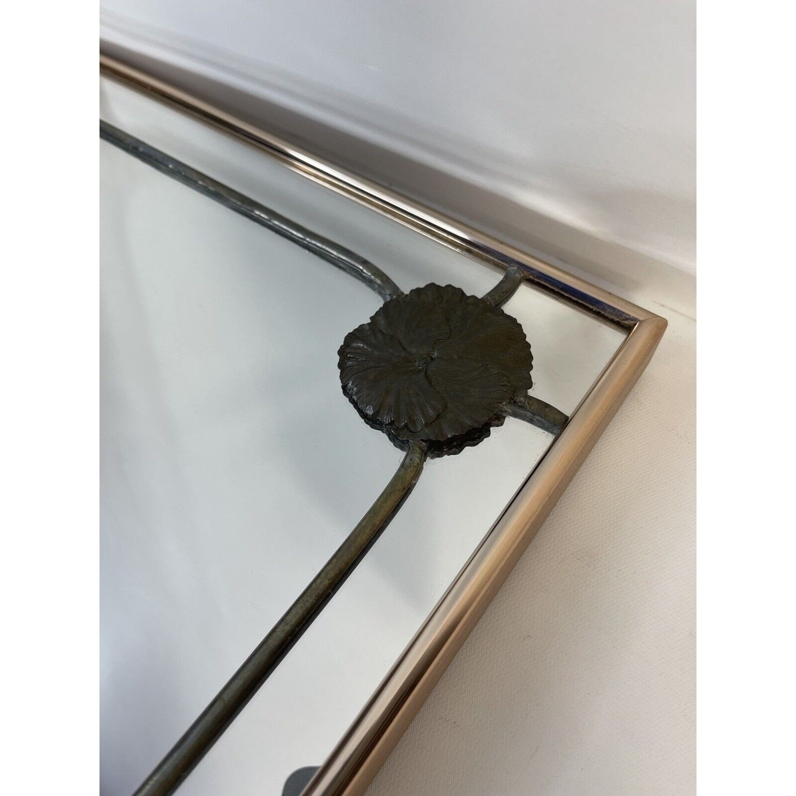 80s Art Deco Rose Gold Framed Floral Leaded Decorative Wall Mirror ...