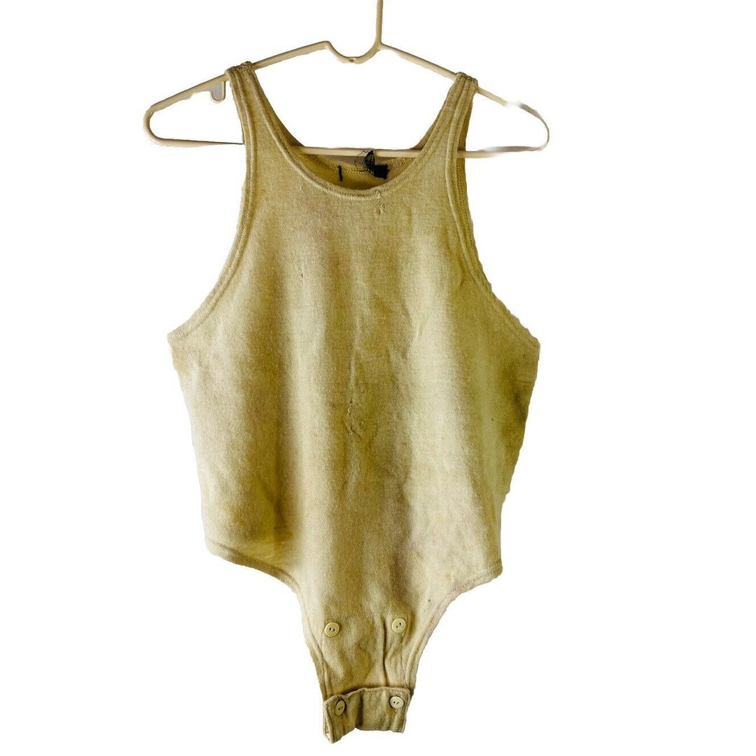 Antique 1920s 1930s Worsted Wool One Piece Swim Suit Distressed Ivory ...