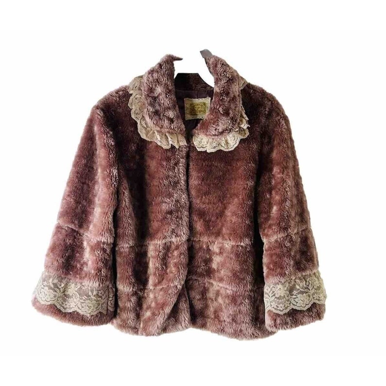 60s Frilly Lace Plush Teddy Bedside Lingerie Jacket Pink Coquette ...