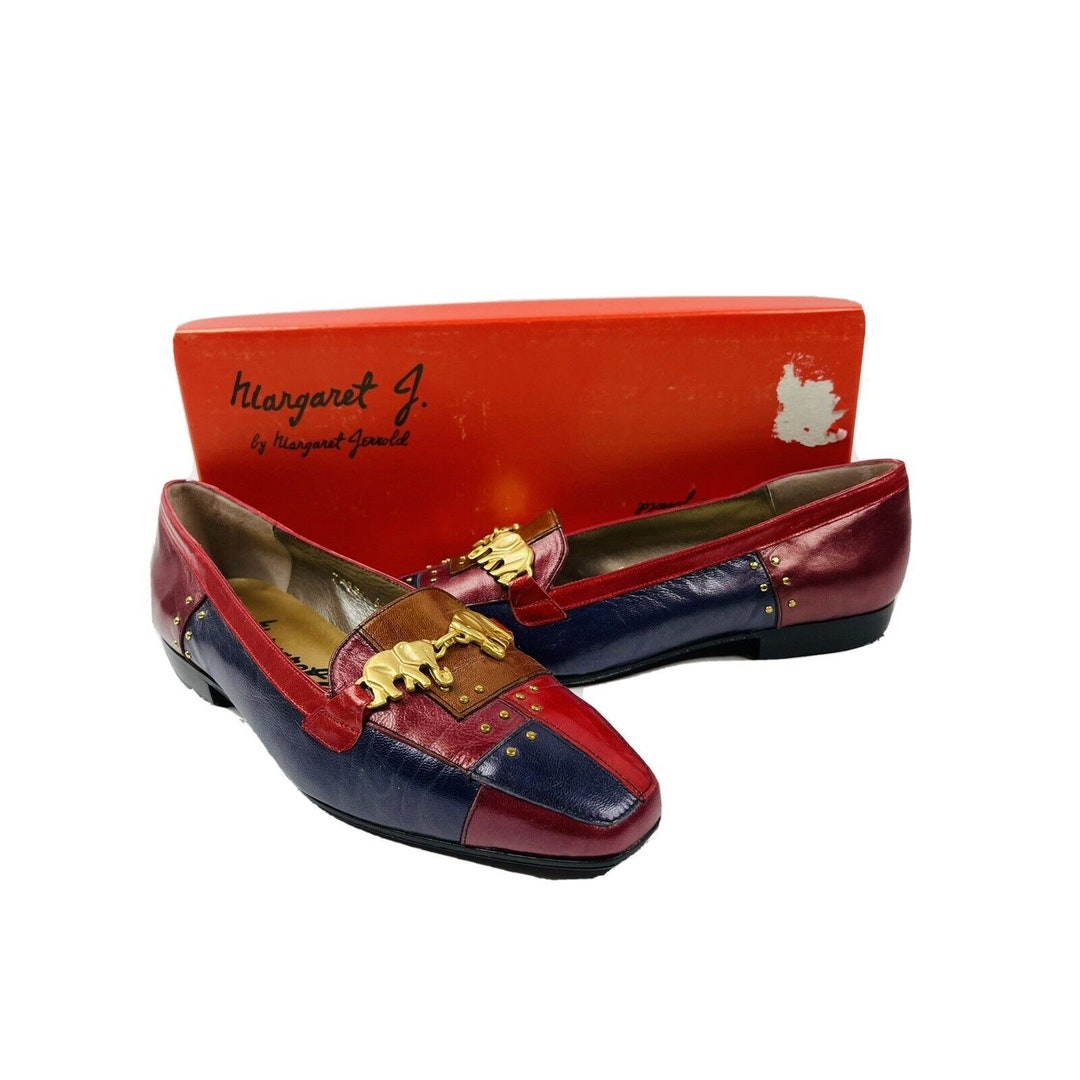 80s Womens 6M Leather Color Block Brass Elephant Driving Loafers Flats ...