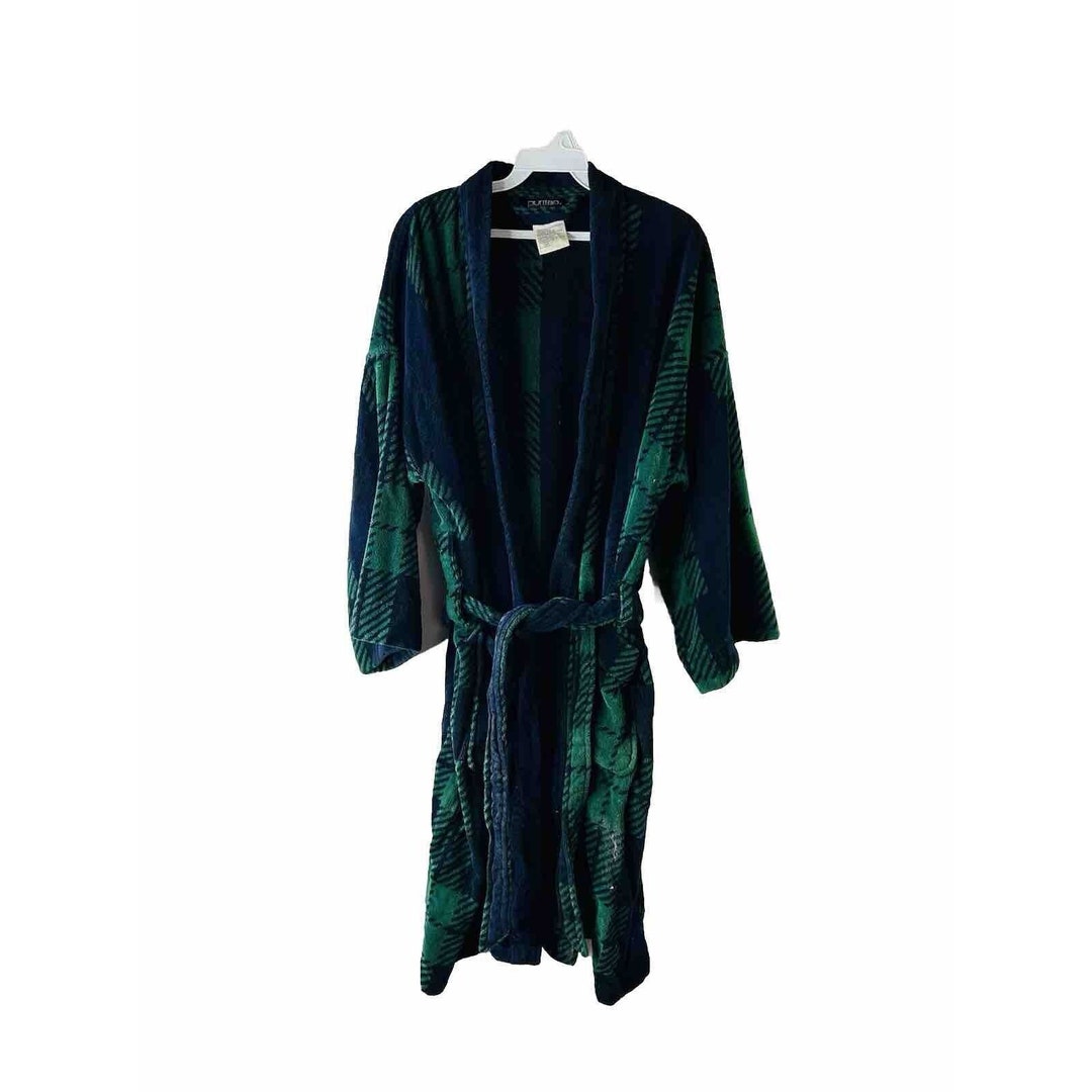 90s Mens One Size Plaid Heavy Terry Cloth Belted Bath Robe Pajamas ...