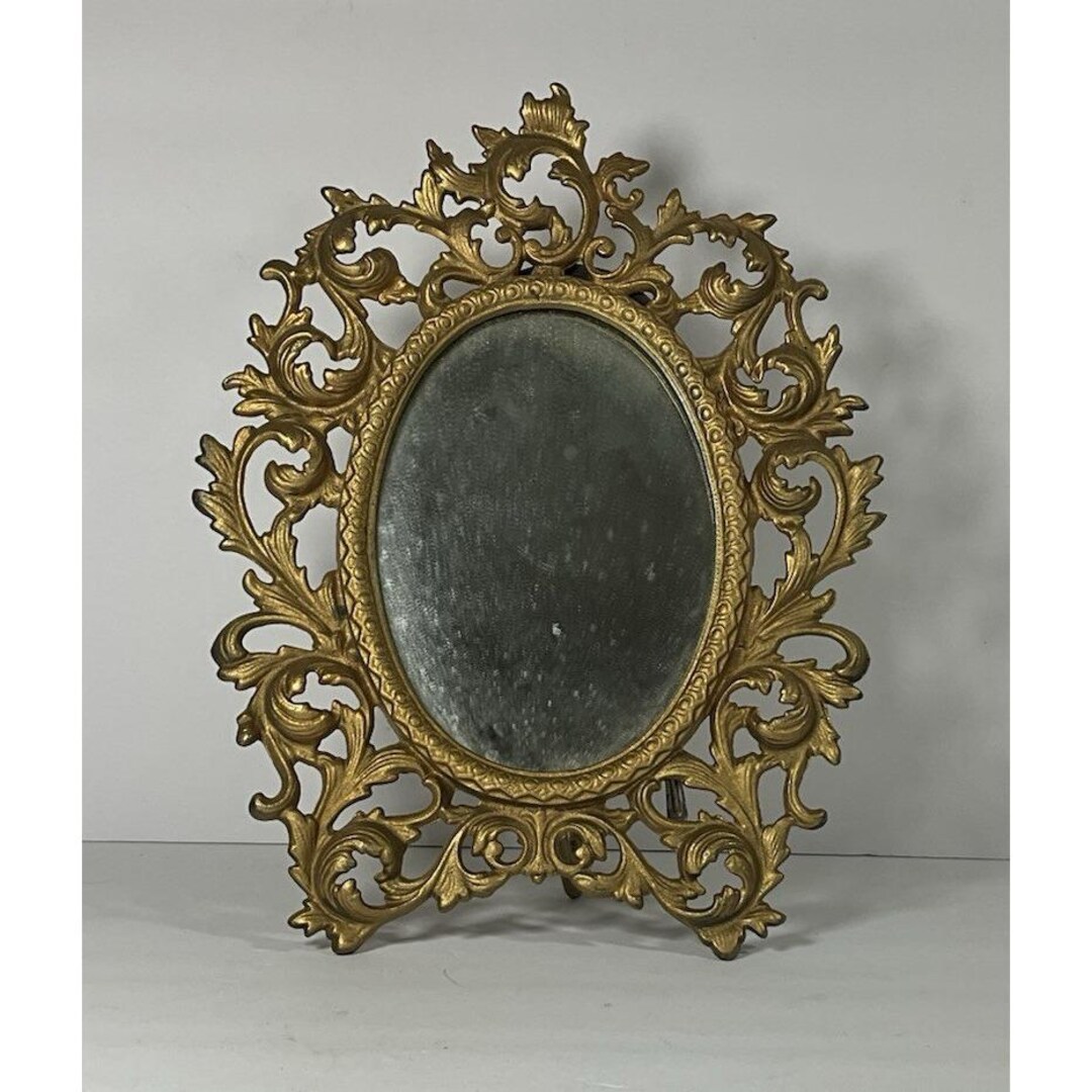 1800s Antique Victorian Regency Solid Brass Ornate Easel Vanity Mirror ...