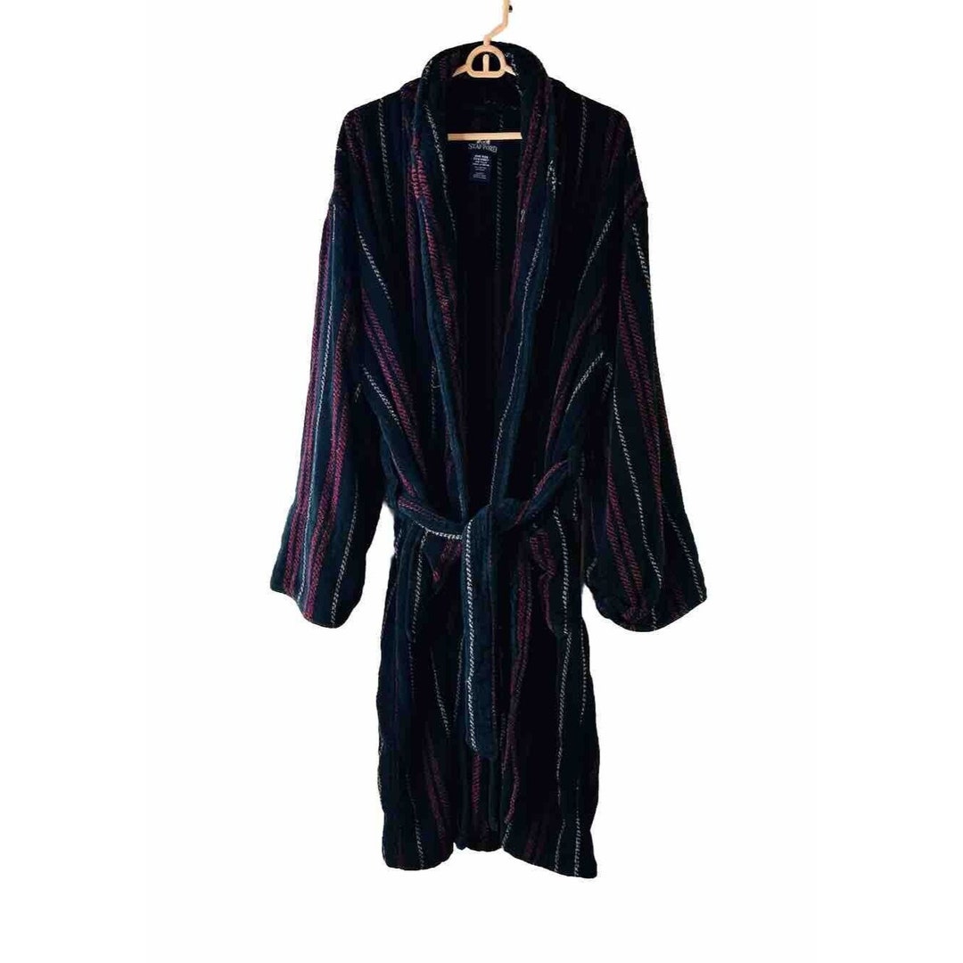 90s Stafford Mens One Size Rainbow Stripe Terry Cloth Heavy Belted Bath ...