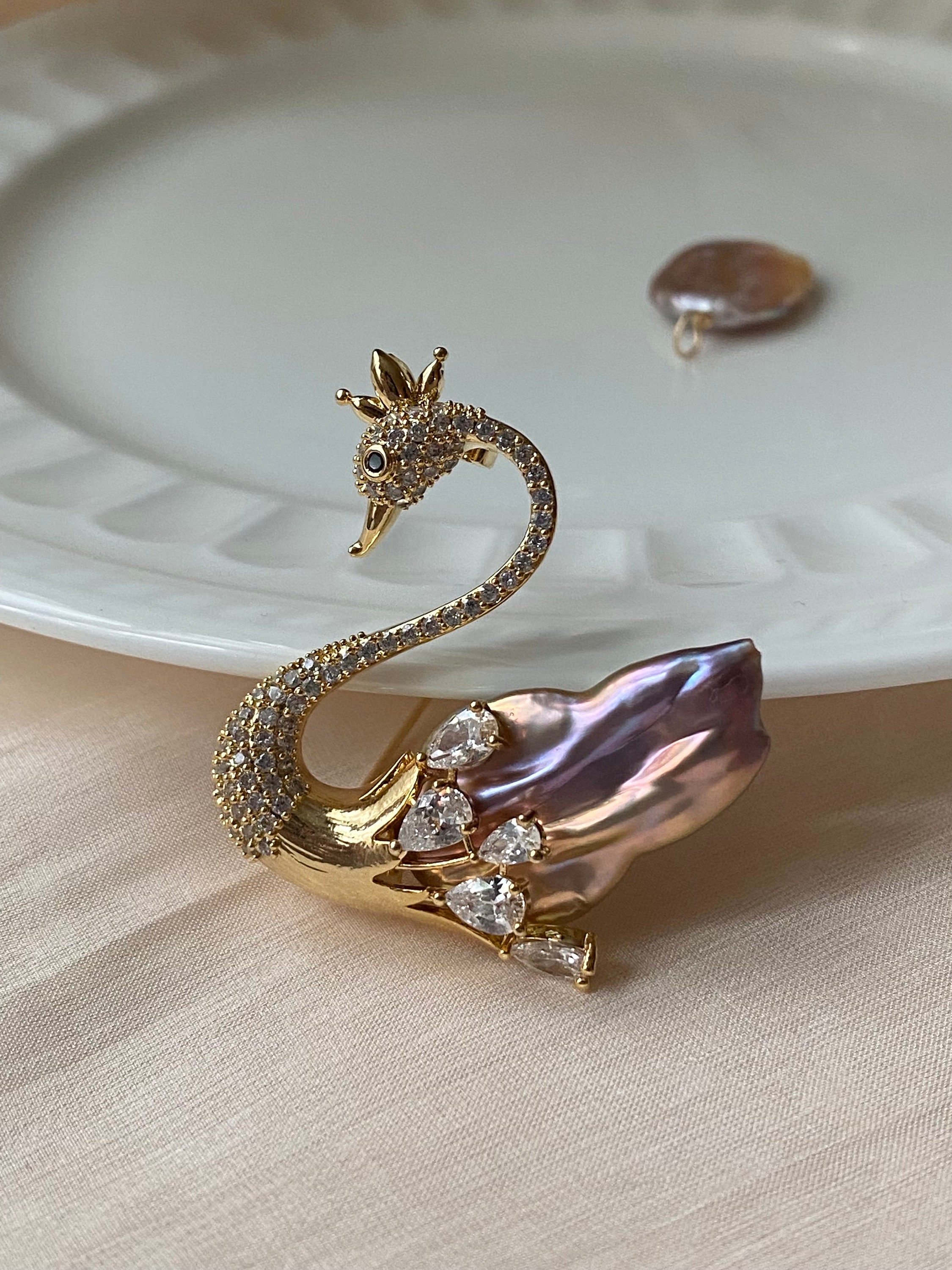Natural Freshwater Pearl Queen Crown Swan Multiple Use Necklace Pendant ...