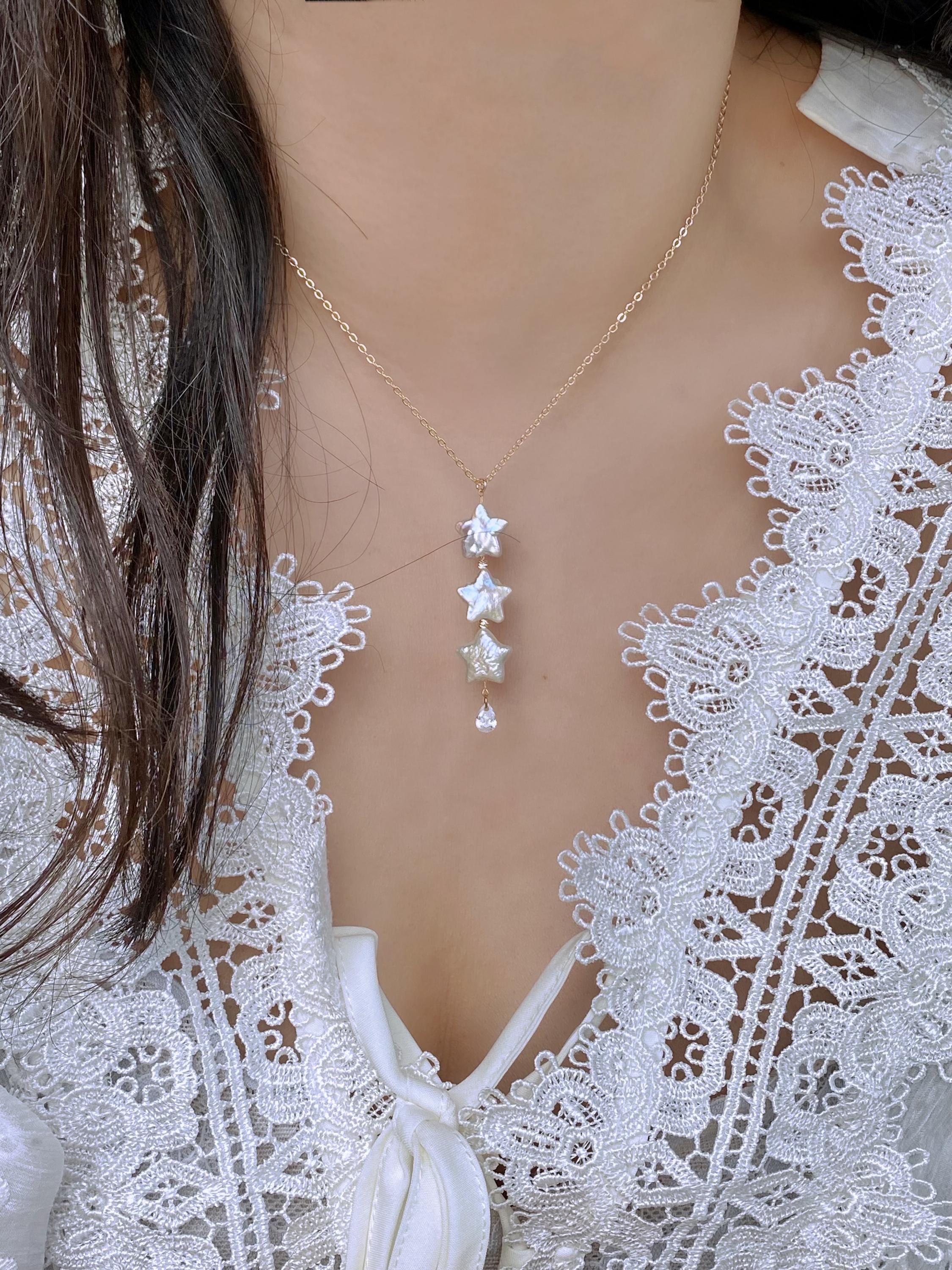 Handmade Starlit Dreams Baroque Star Pearl Necklace Dainty Classic ...
