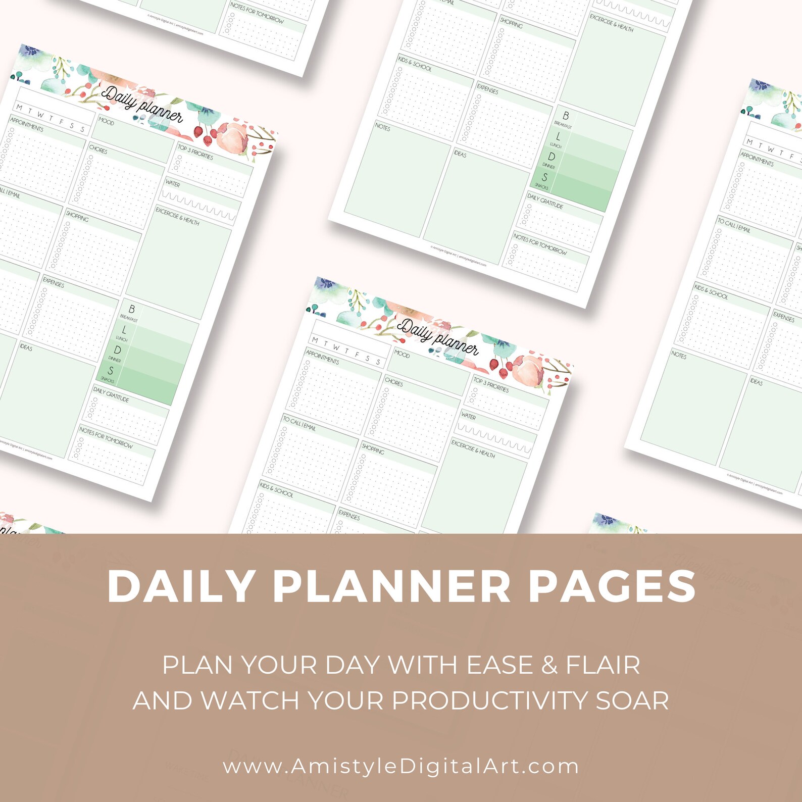 Daily Planner Printable PDF, Undated Daily Planner Printable ...