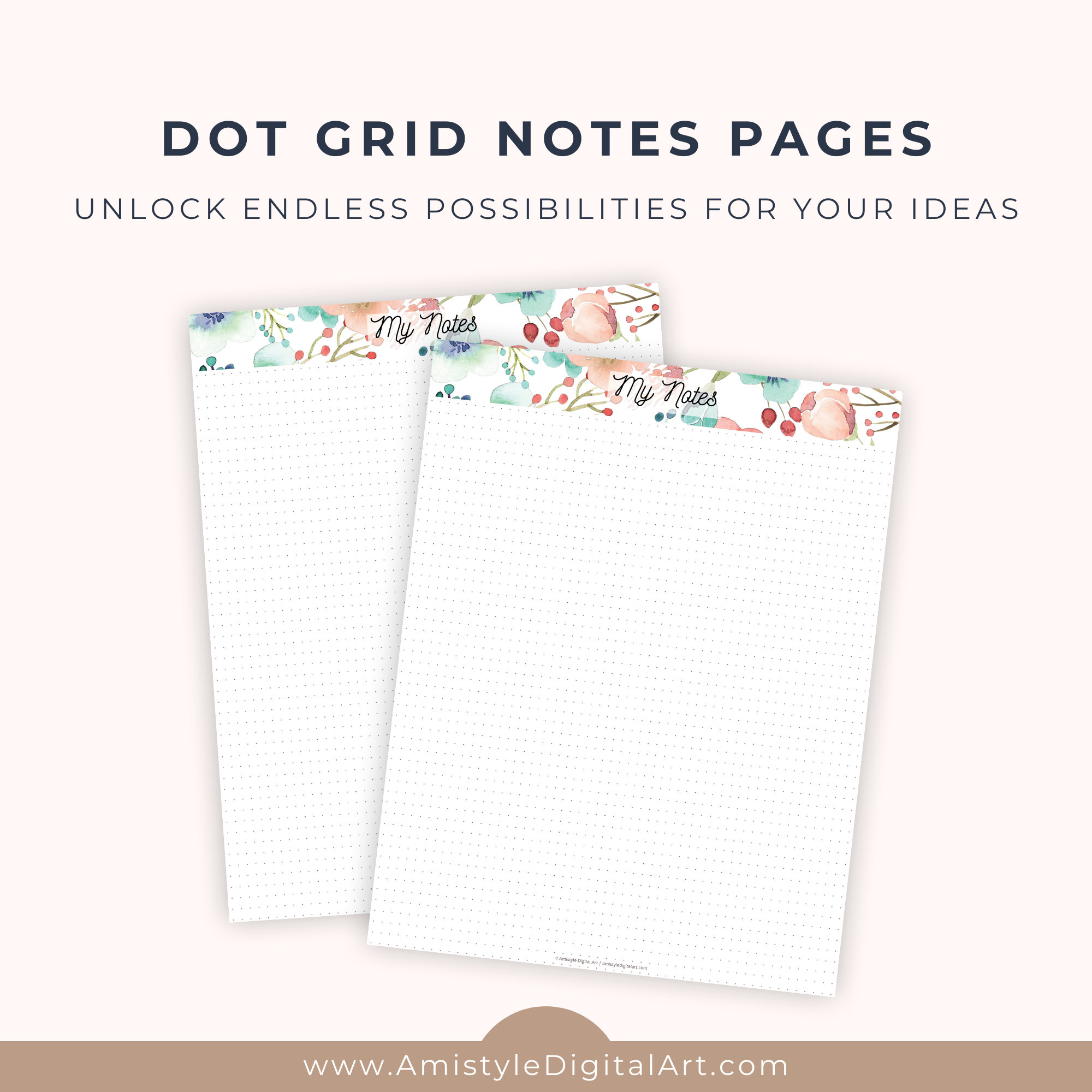 Printable Dot Grid Notes Page Watercolor Floral Dot Grid - Etsy