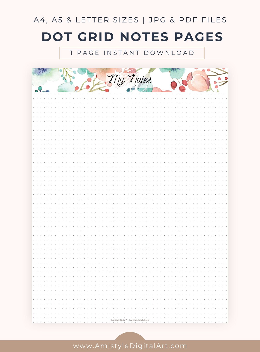 Printable Dot Grid Notes Page Watercolor Floral Dot Grid - Etsy
