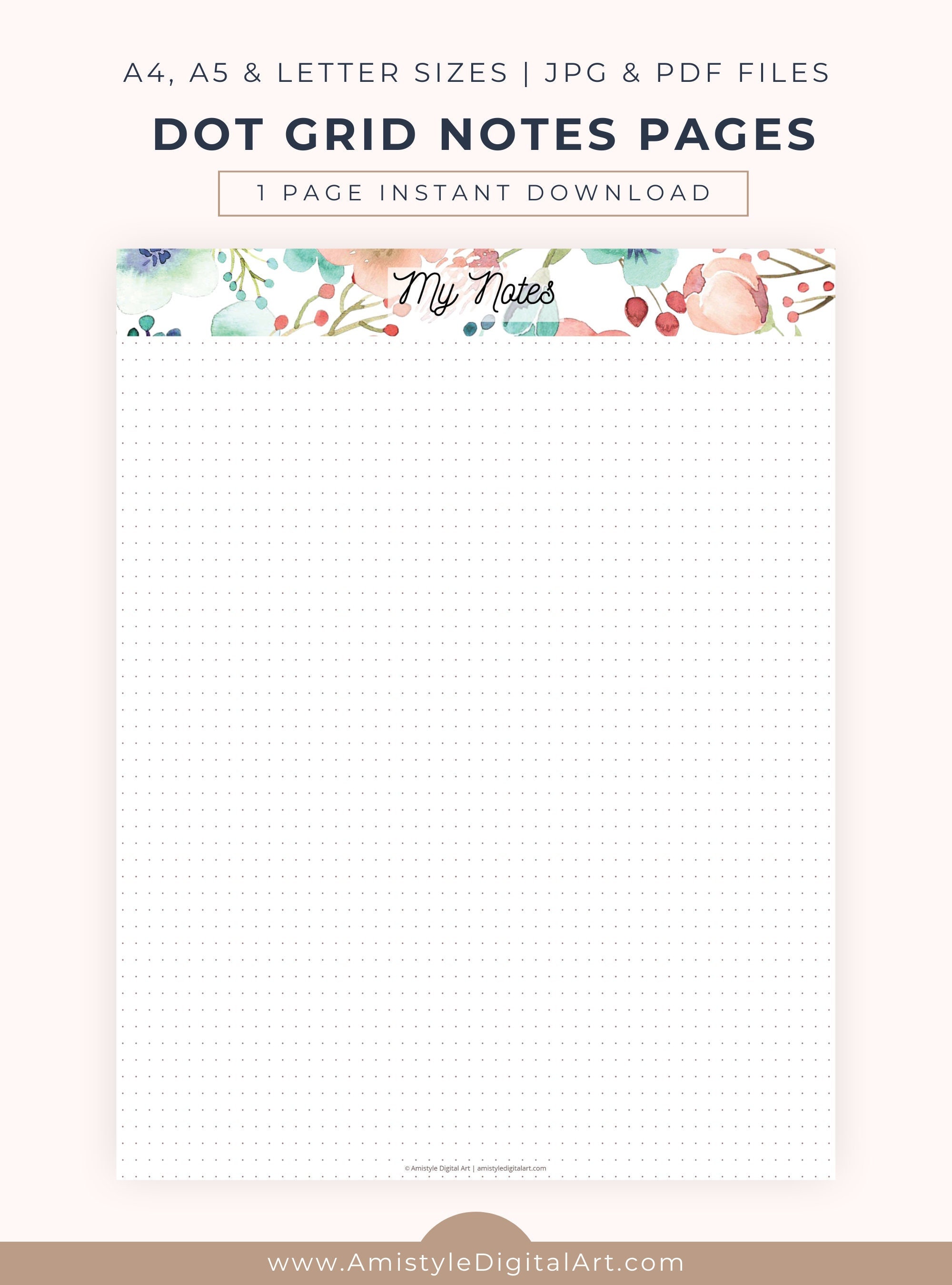 Printable Dot Grid Notes Page Watercolor Floral Dot Grid - Etsy