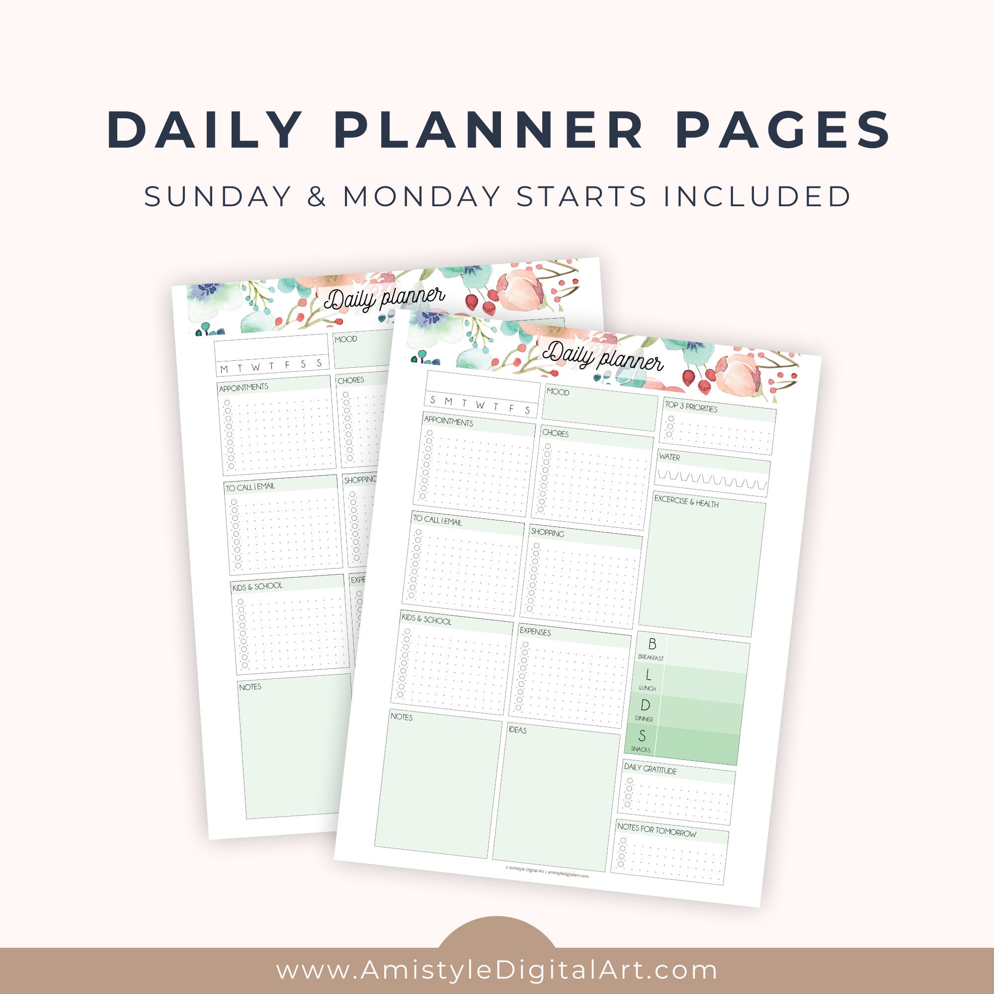 Daily Planner Printable PDF, Undated Daily Planner Printable ...