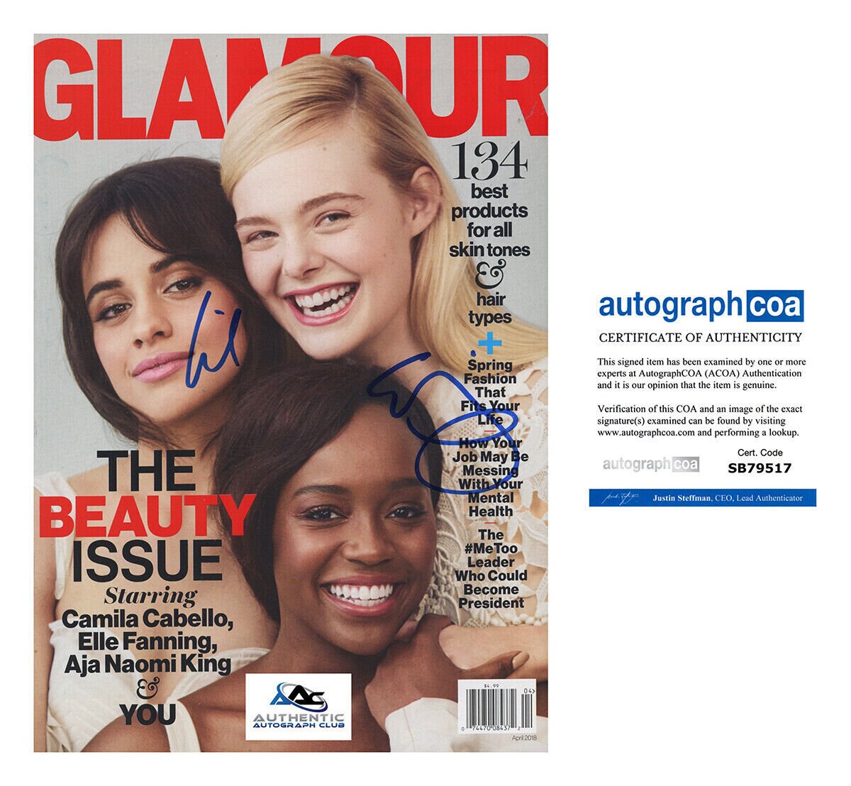 Camila Cabello and Elle Fanning Autograph Signed Glamour Magazine Acoa ...