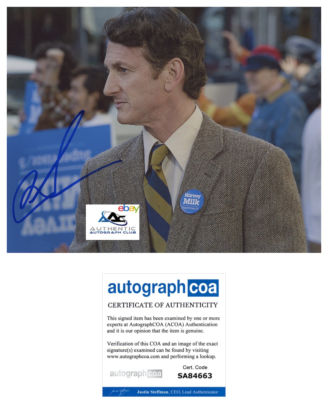 Sean Penn Autograph Signed 8x10 Photo Milk Acoa - Etsy