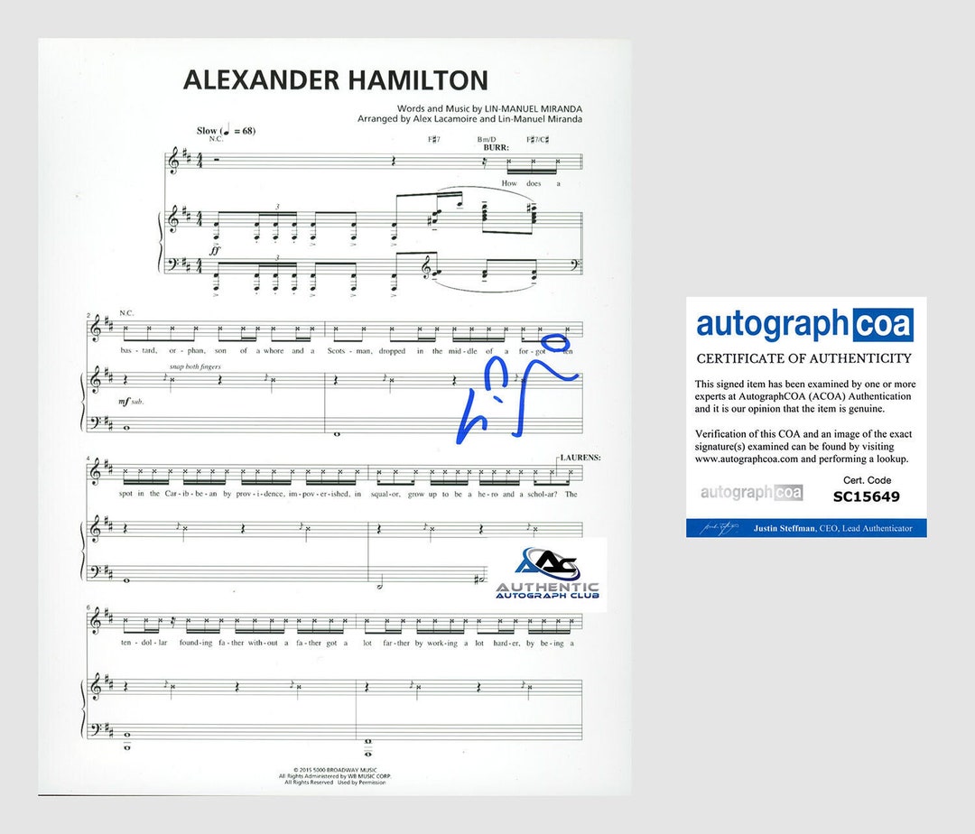 Lin Manuel Miranda Autograph Signed Alexander Hamilton Sheet - Etsy
