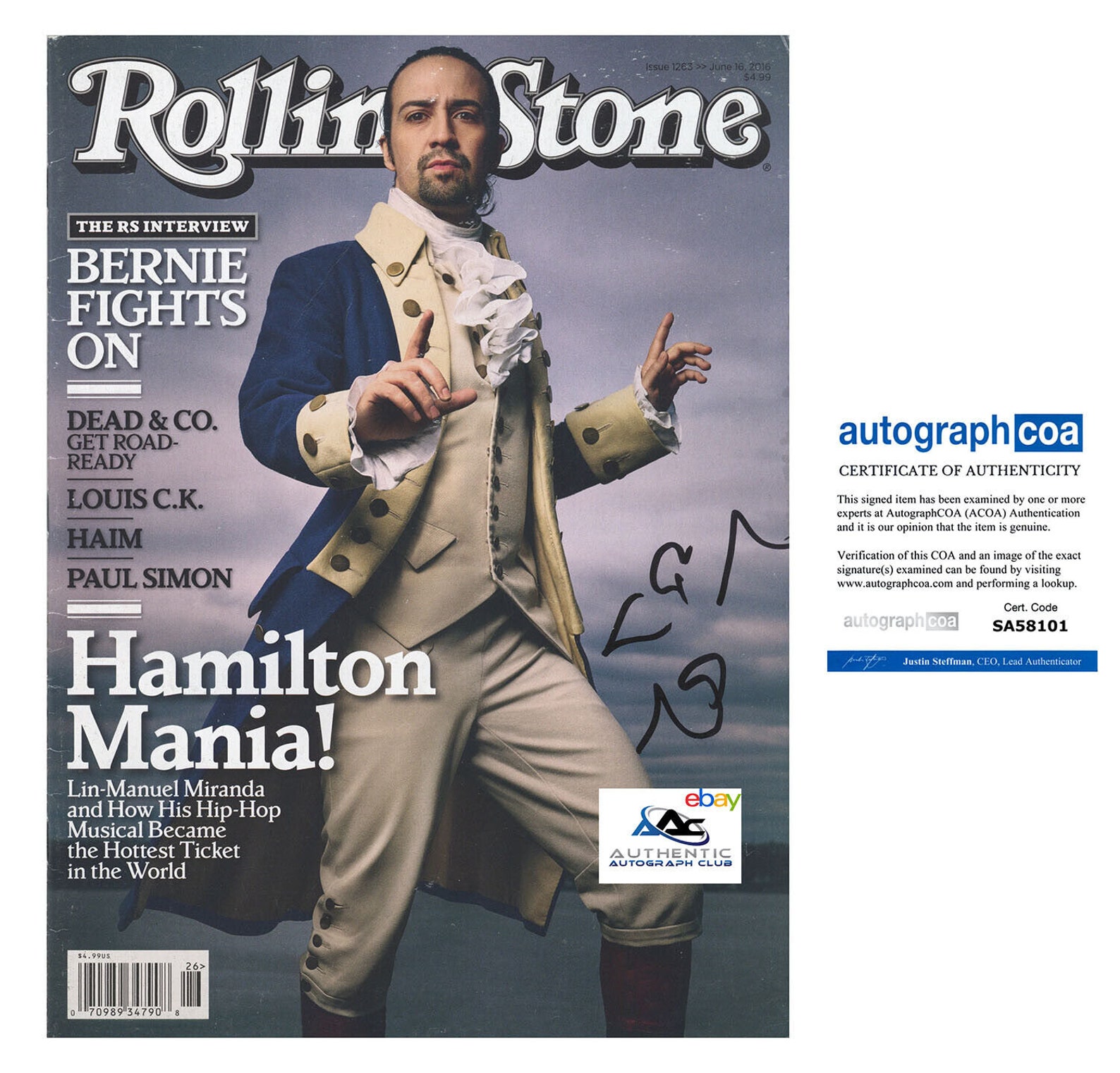 Lin Manuel Miranda Autograph Signed Rolling Stones Magazaine Hamilton ...