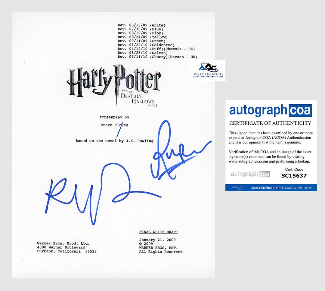 Rupert Grint Ralph Fiennes Autograph Signed Harry Potter Deathly ...