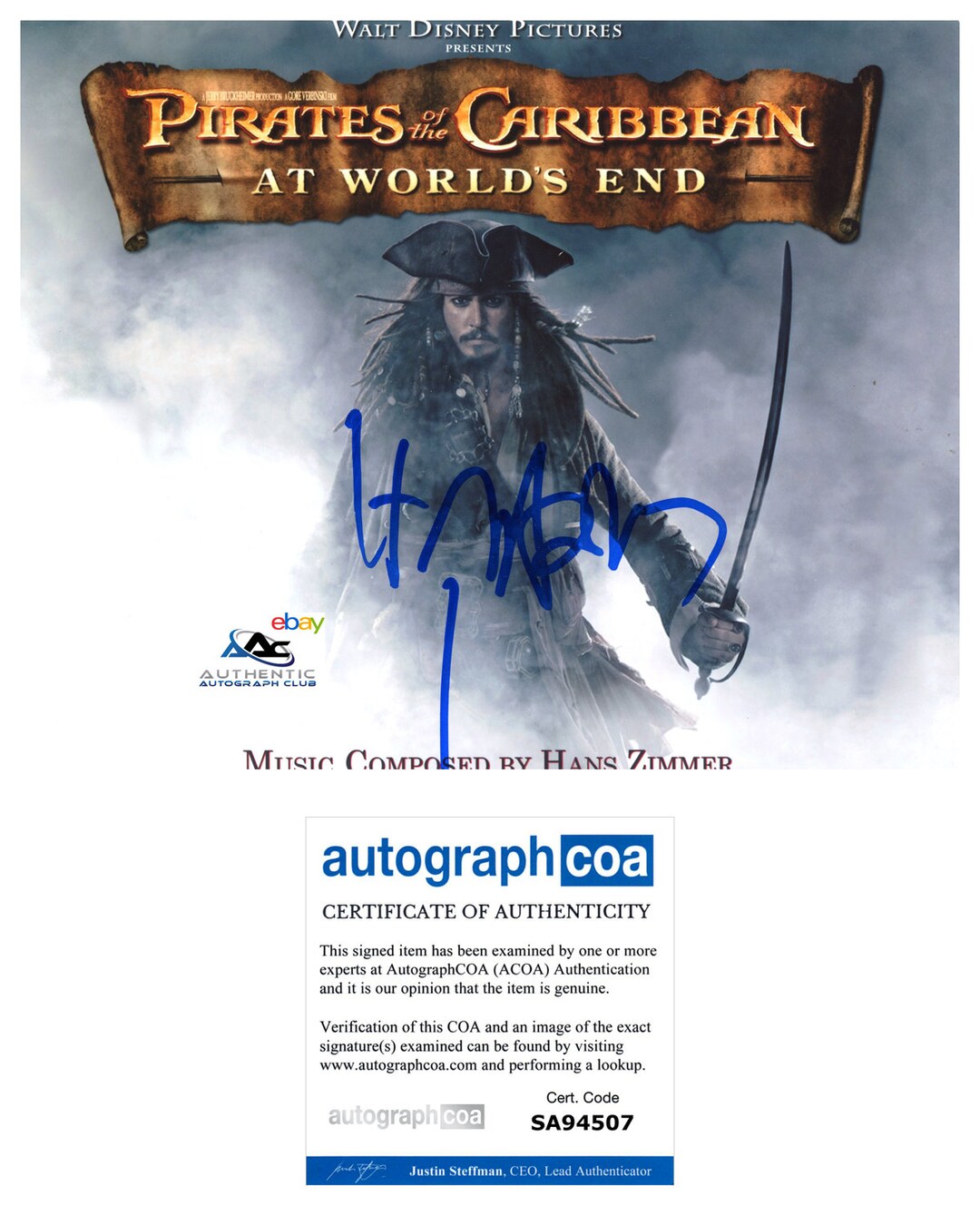 Composer Hans Zimmer Autograph Signed 8x10 Photo Pirates of the ...