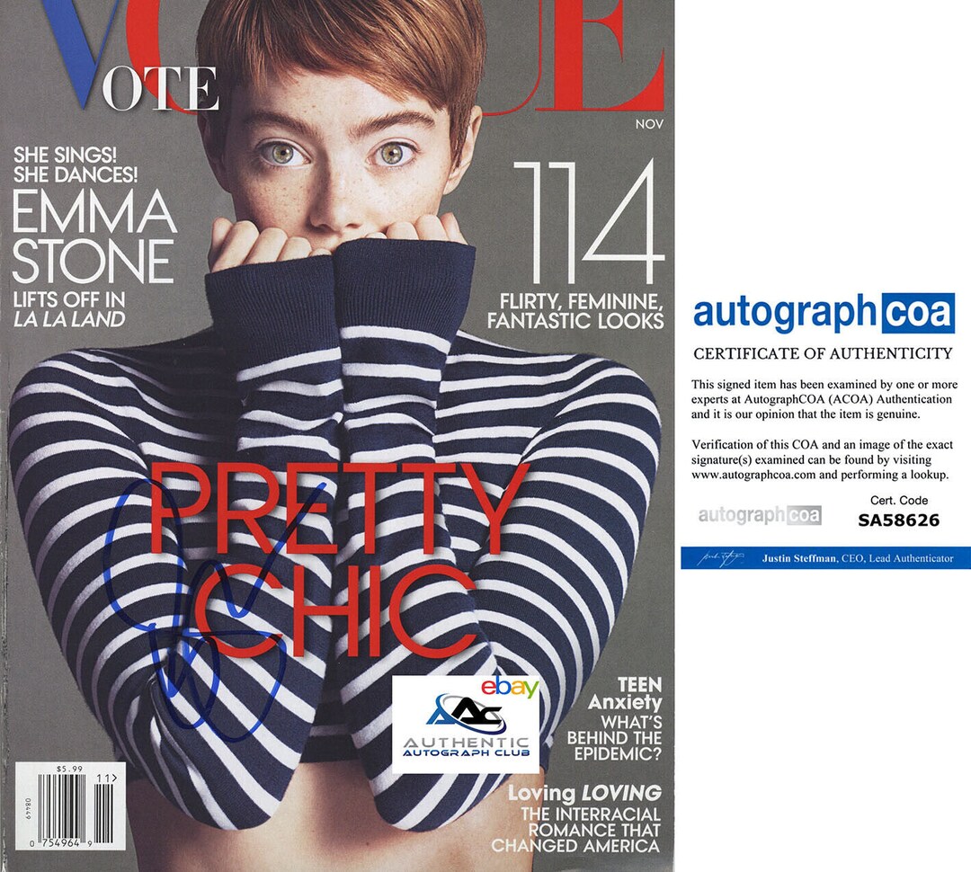 Emma Stone Autograph Signed Vogue Magazine Oscar Winner La La Land Acoa ...