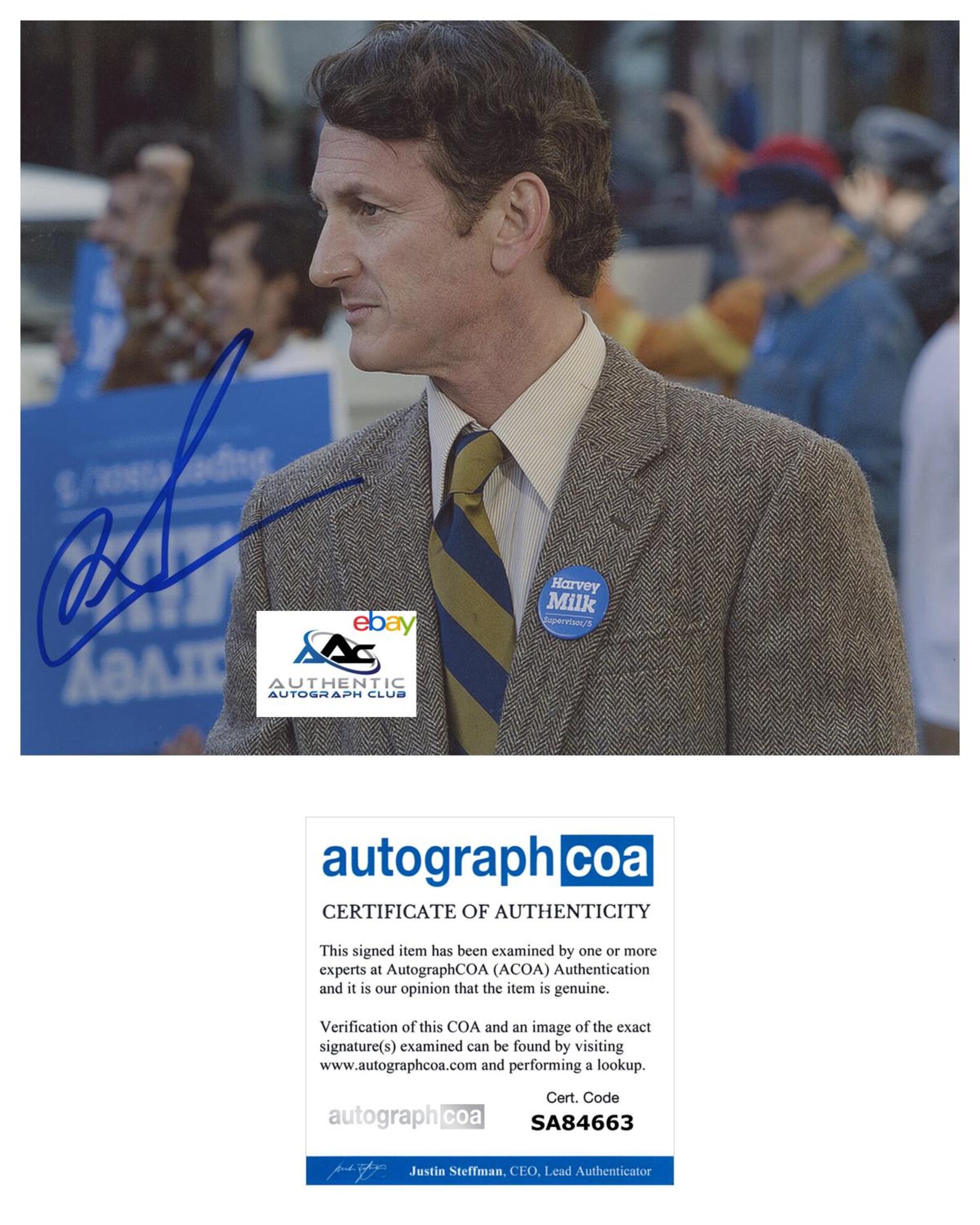 Sean Penn Autograph Signed 8x10 Photo Milk Acoa - Etsy