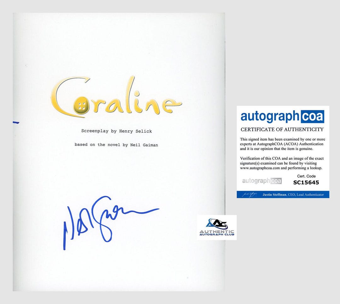 Neil Gaiman Autograph Signed Coraline Complete Script Acoa - Etsy