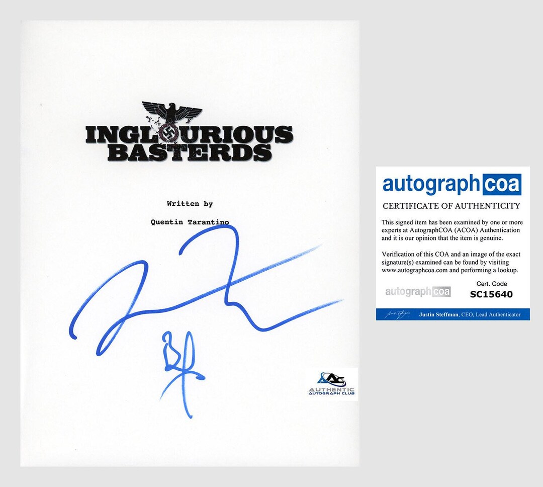 Quentin Tarantino Brad Pitt Autograph Signed Inglourious Basterds ...