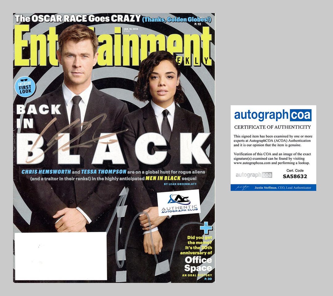 Chris Hemsworth and Tessa Thompson Autograph Signed Ew Mag Men in Black ...