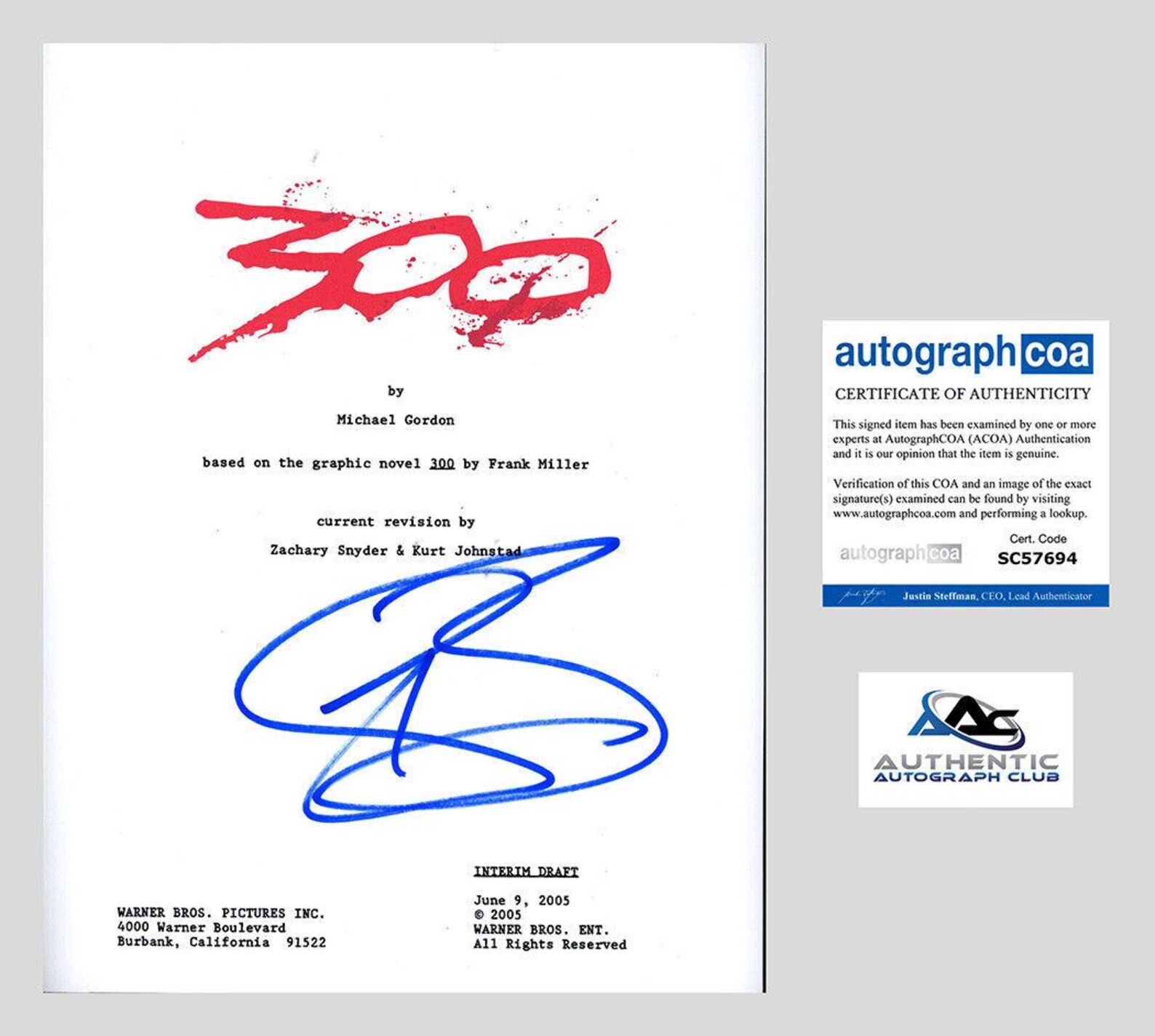 Gerard Butler Autograph Signed 300 Full Script Acoa - Etsy