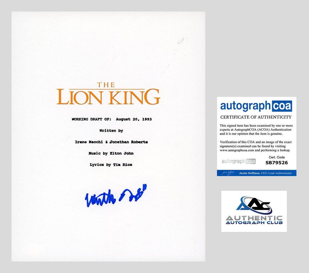 Matthew Broderick Autograph Signed the Lion King Movie Script Acoa Coa ...