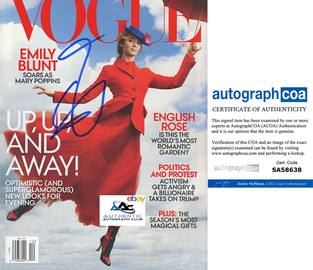 Emily Blunt Autograph Signed Vogue Magazine Mary Poppins Acoa - Etsy