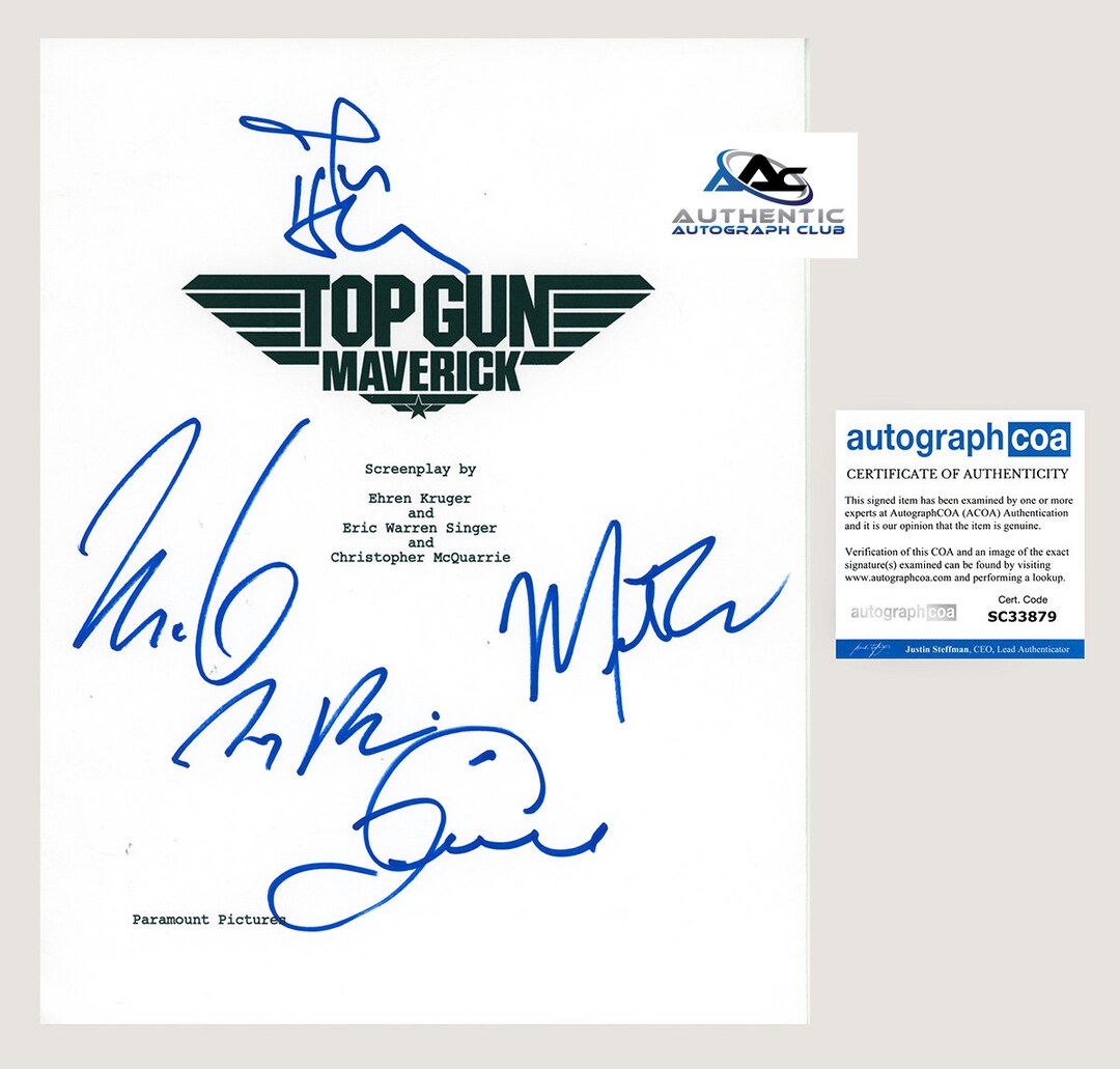 Tom Cruise, Miles Teller and Cast Autograph Signed Top Gun Script Acoa ...
