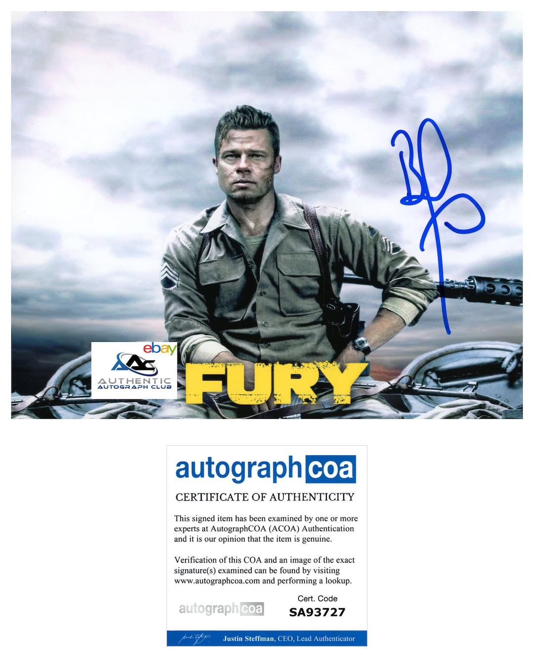 Brad Pitt Autograph Signed 8x10 Photo Fury Acoa Coa - Etsy